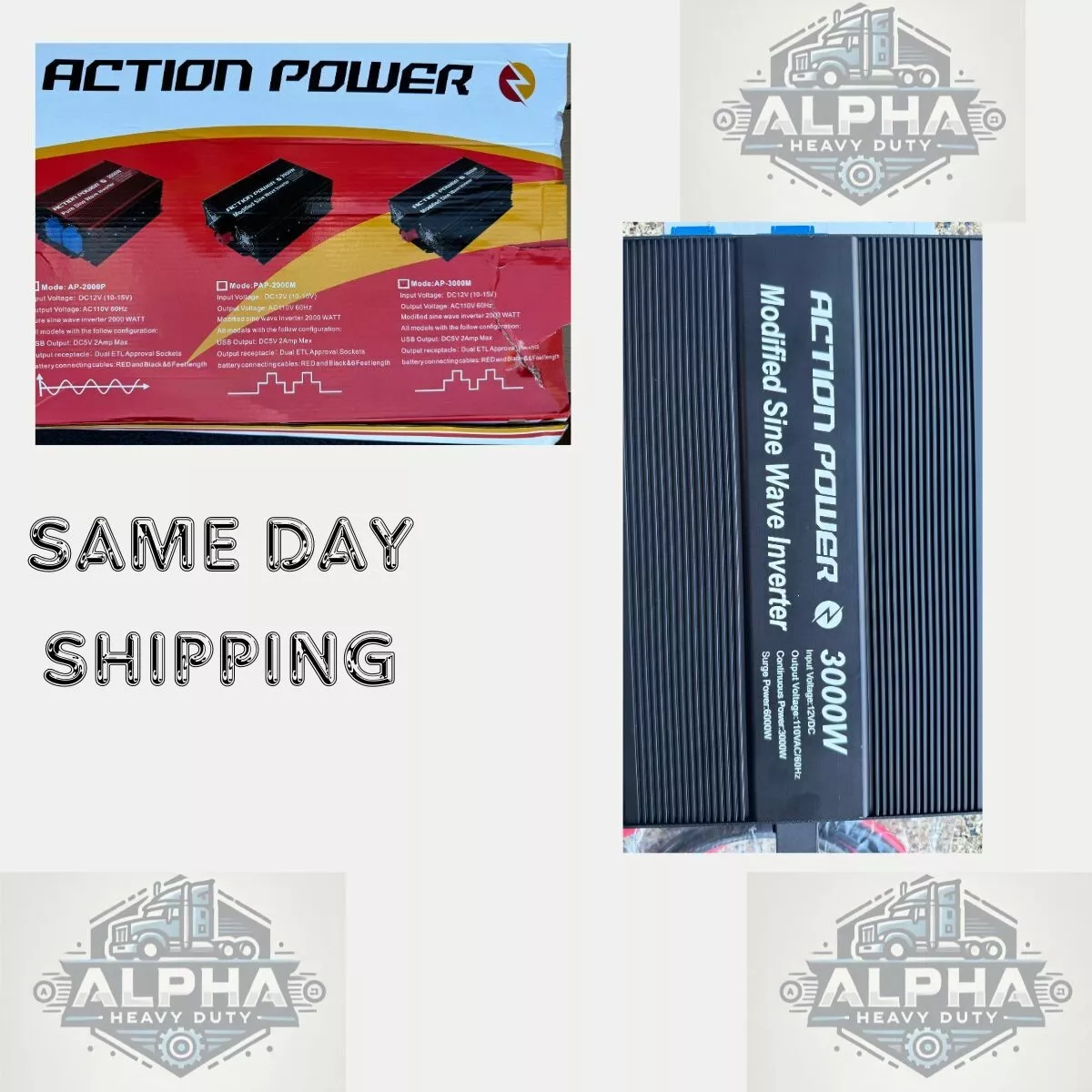 Action Power 3000W Inverter AP-3000M DC12V (10-15) with 6ft Red and ...