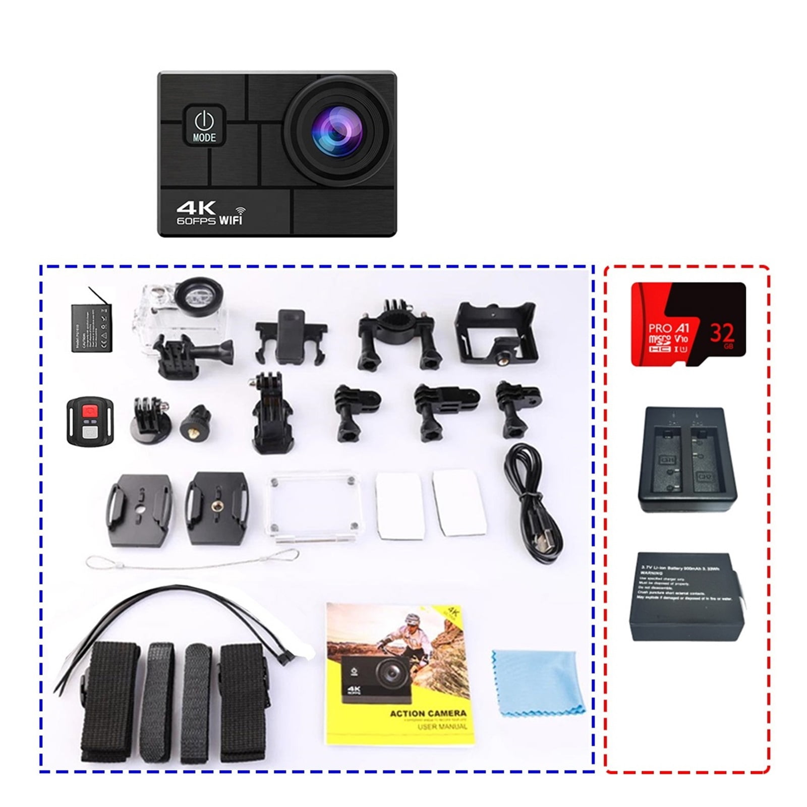 Action Sport Camera Ultra HD 4K/60fps EIS 24MP 2.0inch IPS Screen 170D ...