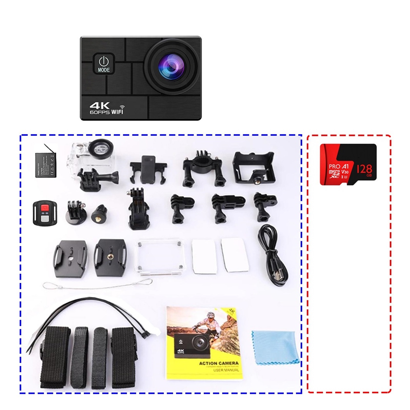 Action Sport Camera Ultra HD 4K/60fps EIS 24MP 2.0inch IPS Screen 170D ...
