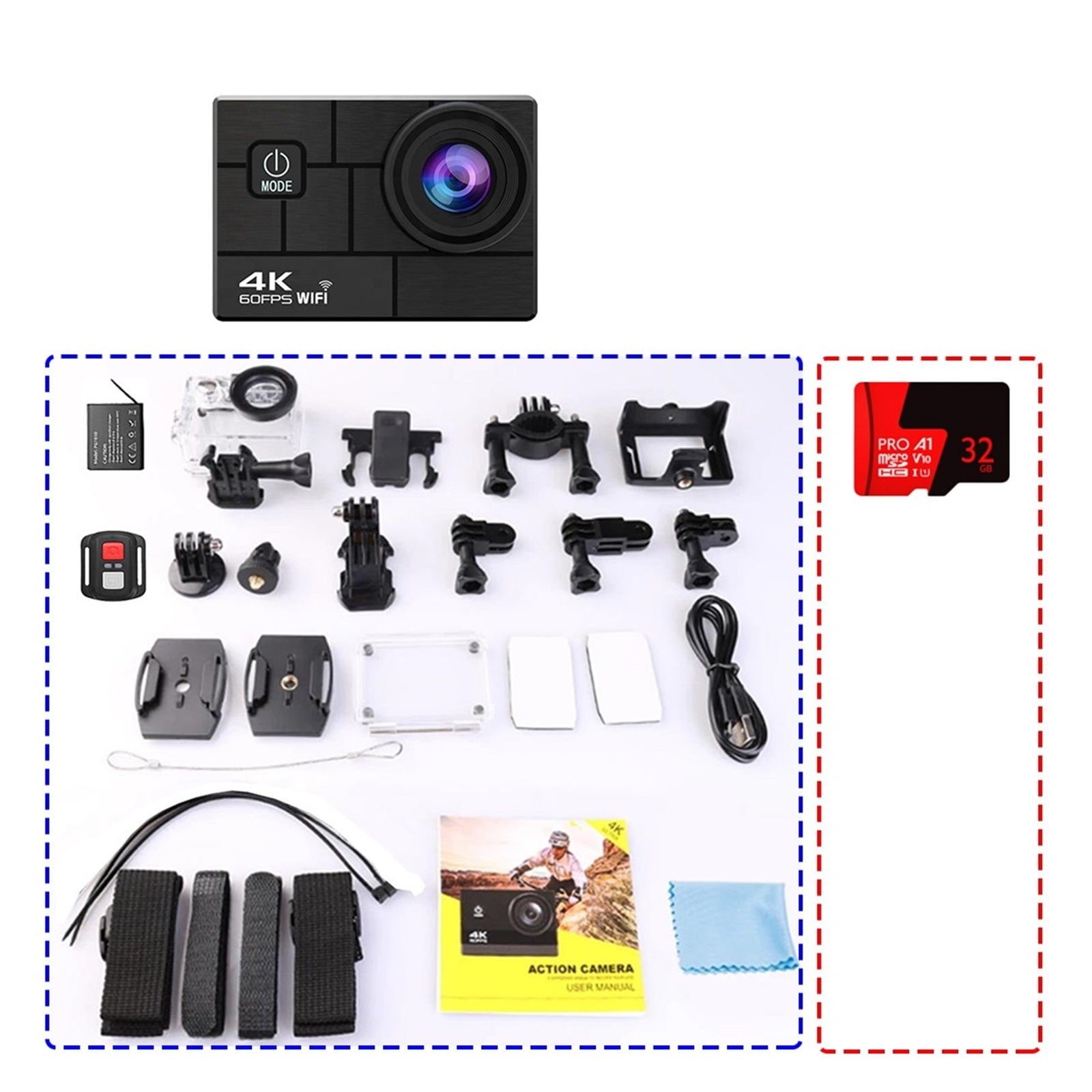 Action Sport Camera Ultra HD 4K/60fps EIS 24MP 2.0inch IPS Screen 170D ...