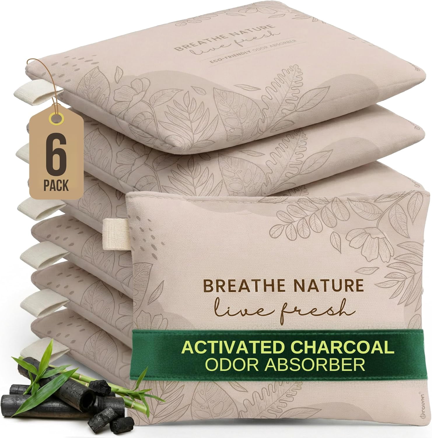 Activated Bamboo Charcoal Bags Odor Absorber for Strong Odor (6 Pack ...