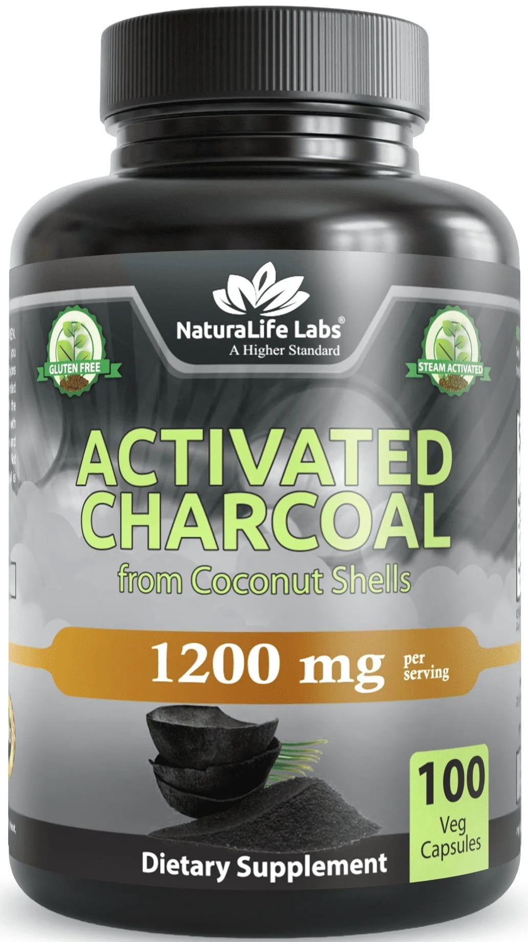 NaturaLife Labs Activated Charcoal Capsules 1200 mg Vegan Detox for Gas ...
