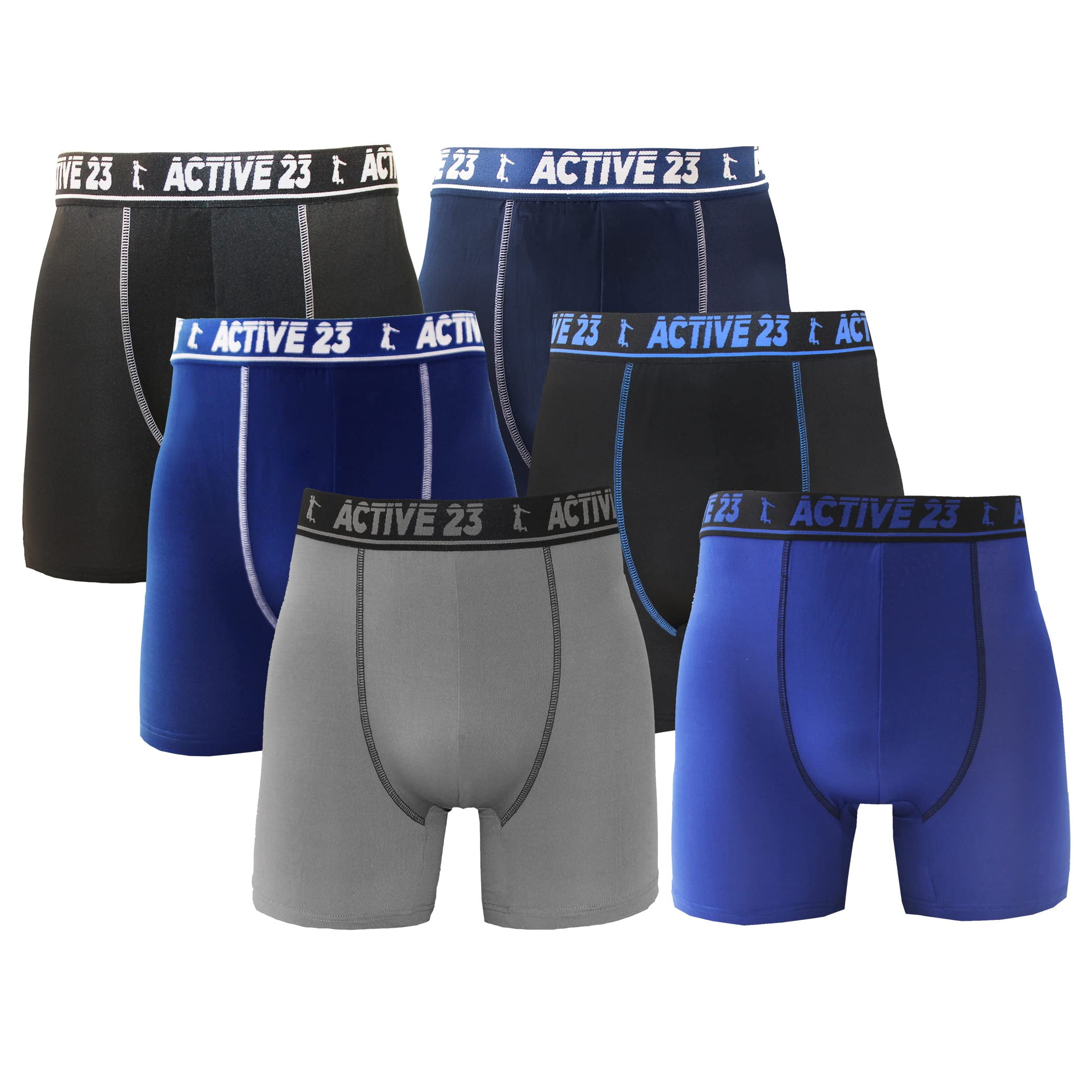 Active 23 Mens 6-Pack Performance Boxer Briefs, Cool Dry Fit Athletic ...