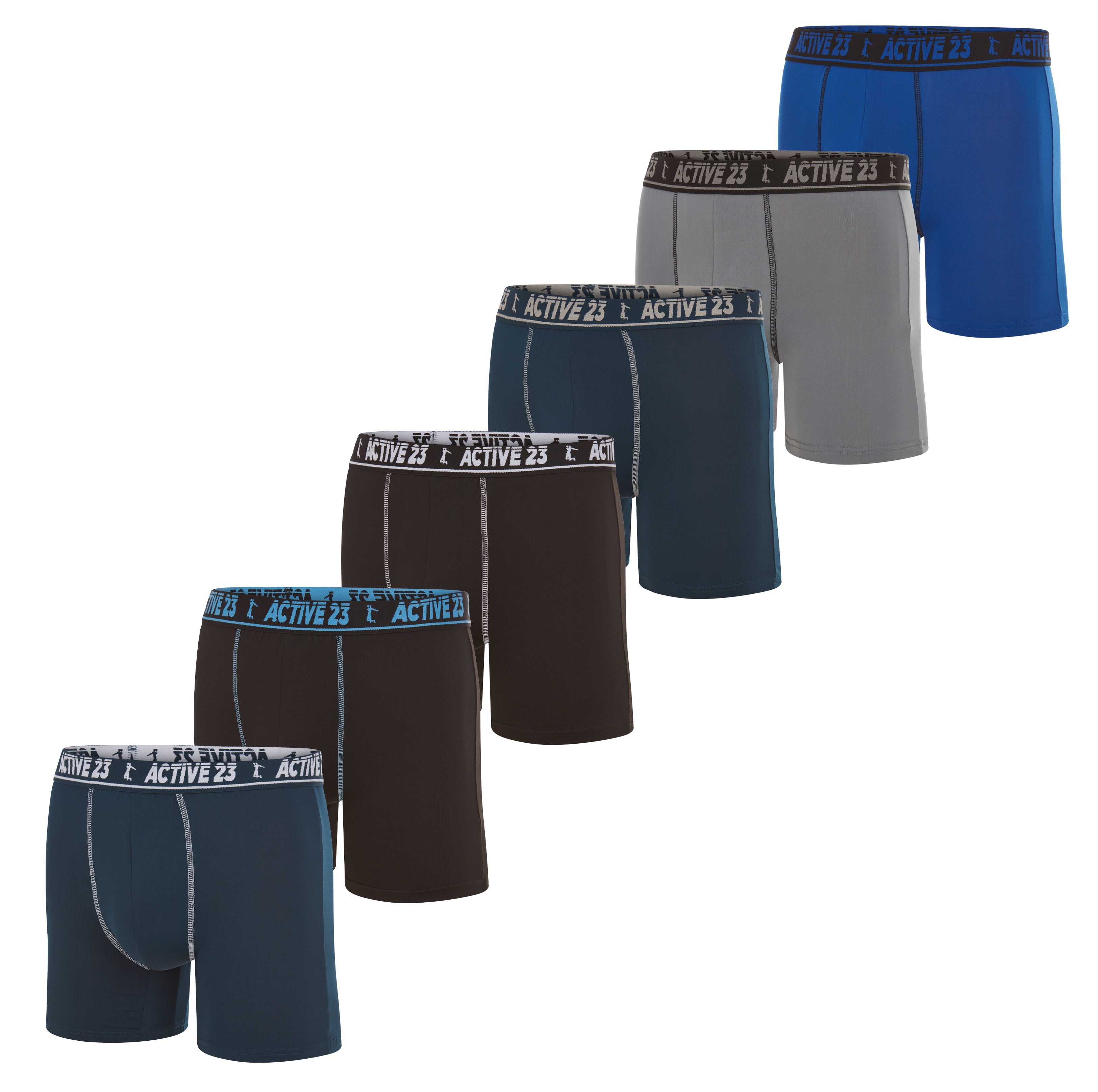 Active 23 Mens 6-Pack Performance Boxer Briefs, Cool Dry Fit Athletic ...