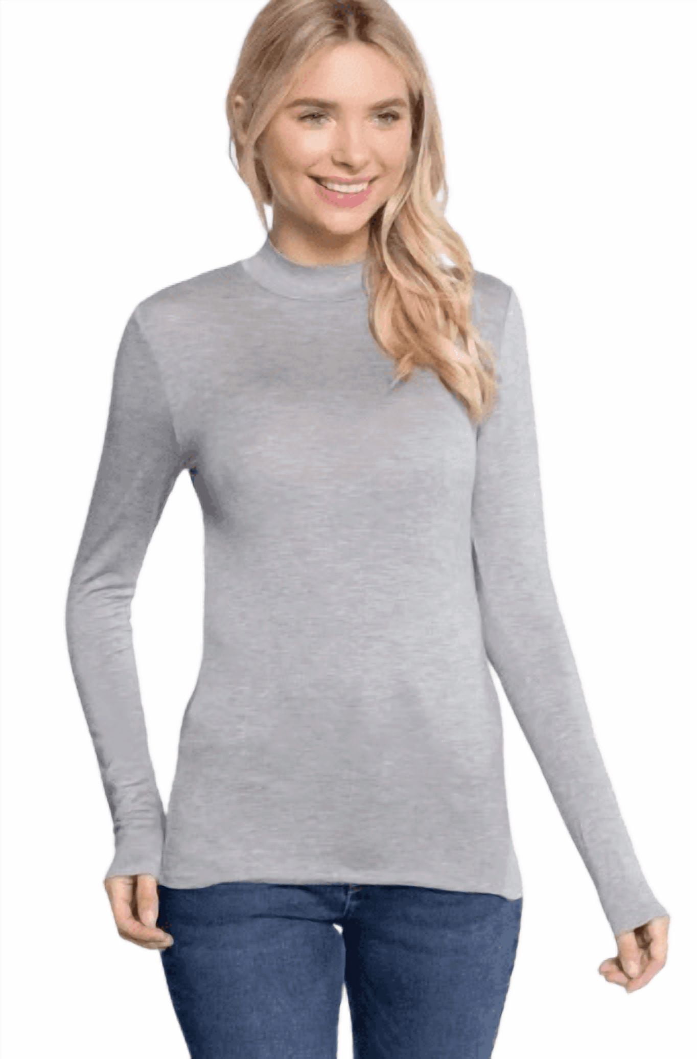 Active Basic USA Women’s Long Sleeve Mock Neck Jersey Top, Rayon ...