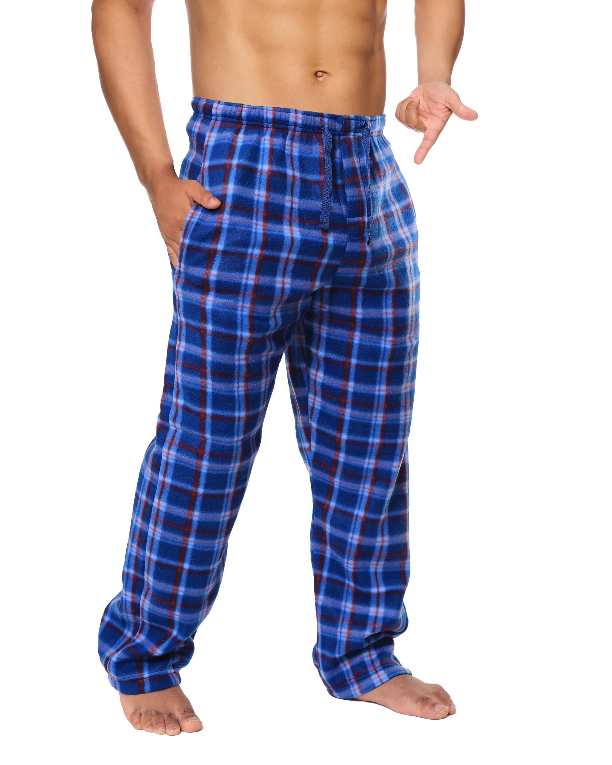 Active Club Fleece Pajama Pants - Plaid Bottoms - Men's Lounge Pants With Pockets - Sleepwear ...