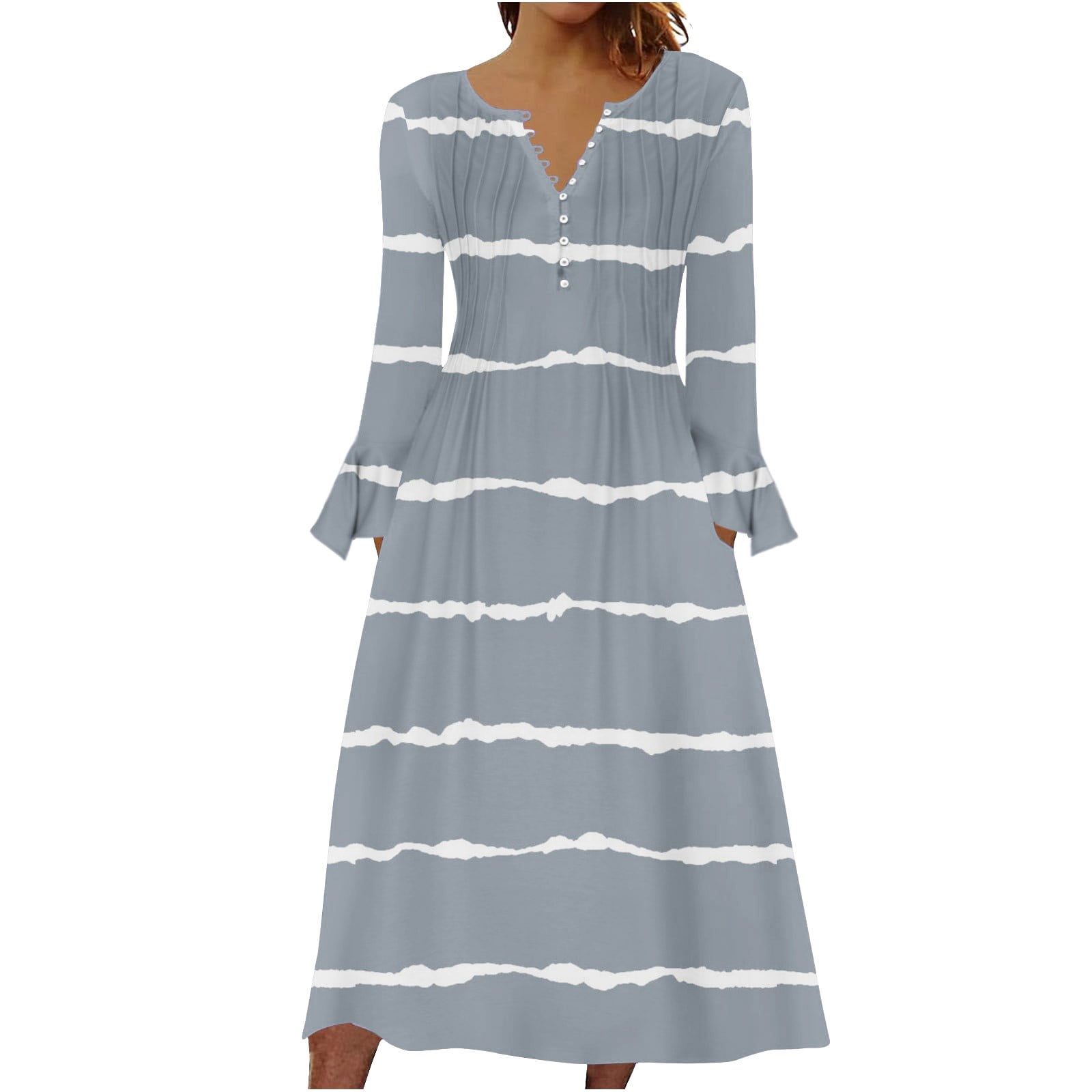Active Dress Fall Women Dresses Long Sleeve V Neck Plus Size Maxi Dress ...