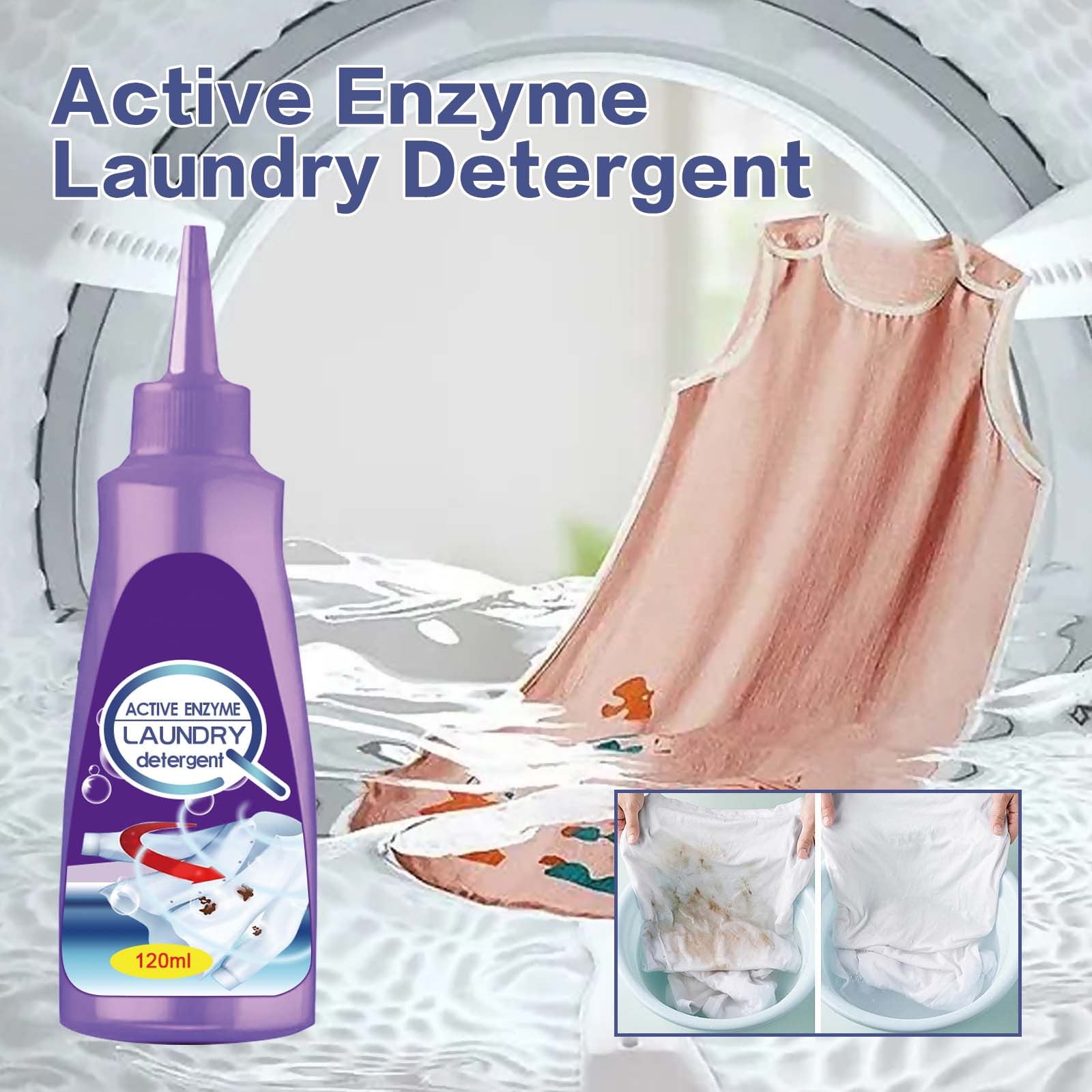 Active Enzyme Laundry Detergent 120ml, Instant Stain Remover for ...