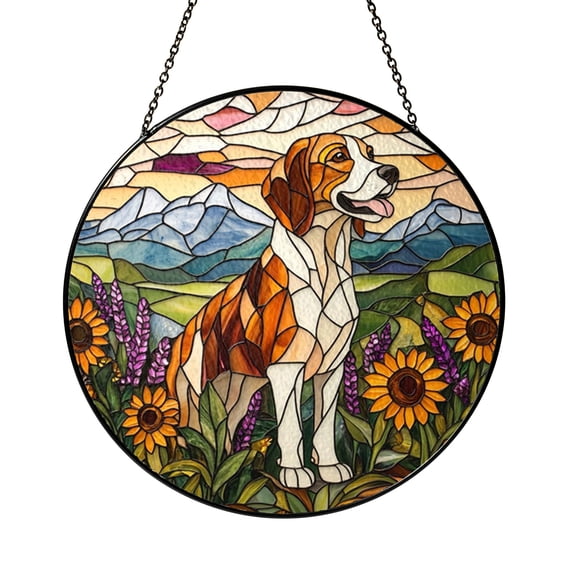 Active Hunting Dog Style Stained Glass Suncatcher Window Decor, Round ...