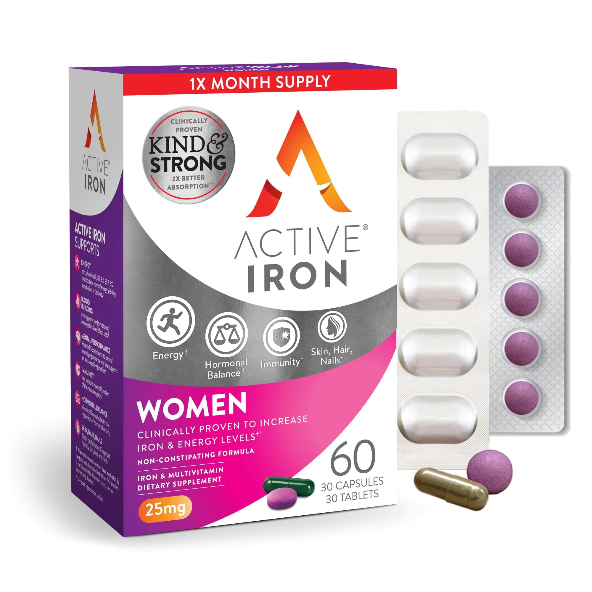 Active Iron for Women, Non-Constipating, 30 Active Iron High Potency ...