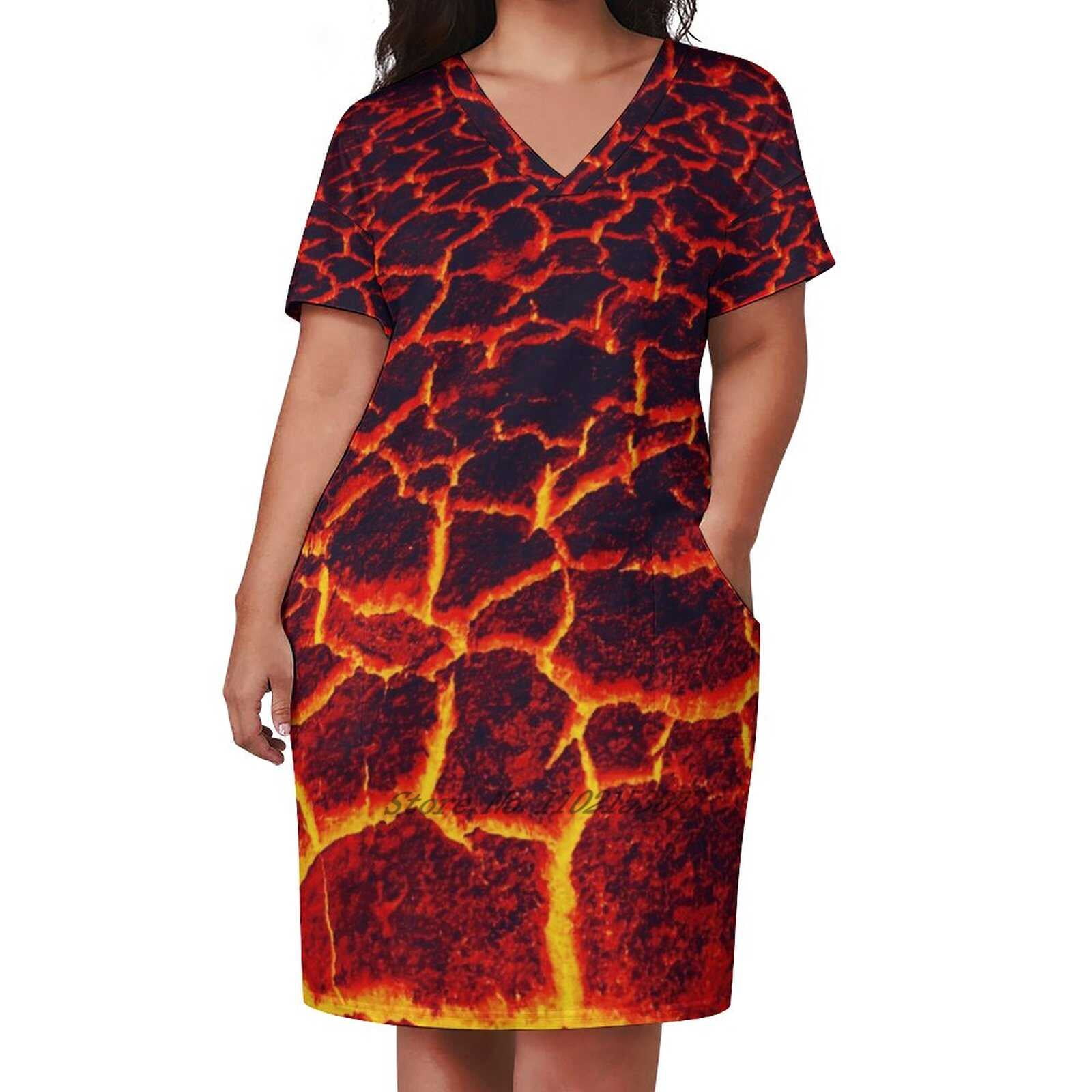 Active Lava Loose Pocket Dress Summer Sexy V Neck Dress Print Short ...