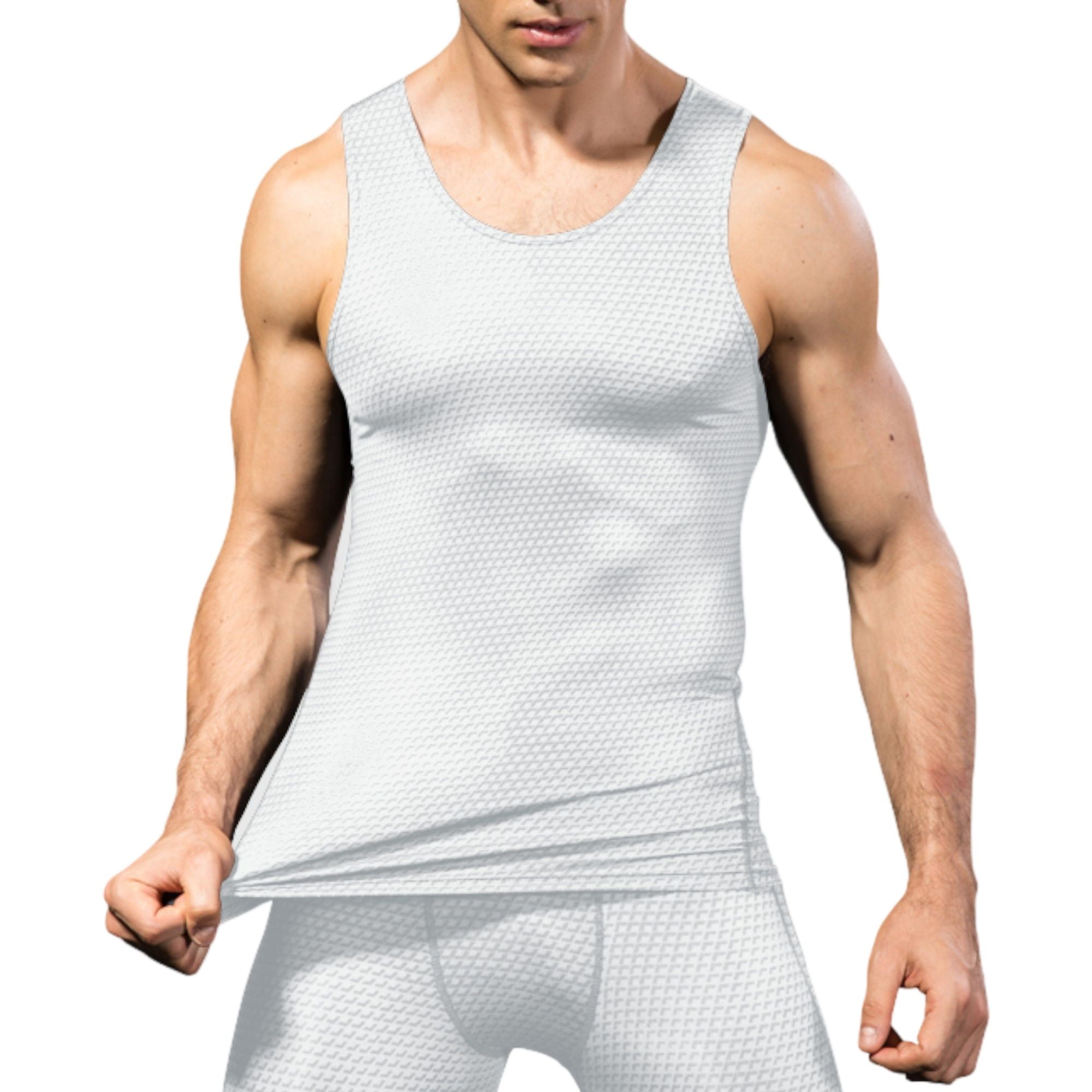 Active Men's Sleeveless Compression Tank Top with Textured Fabric and ...