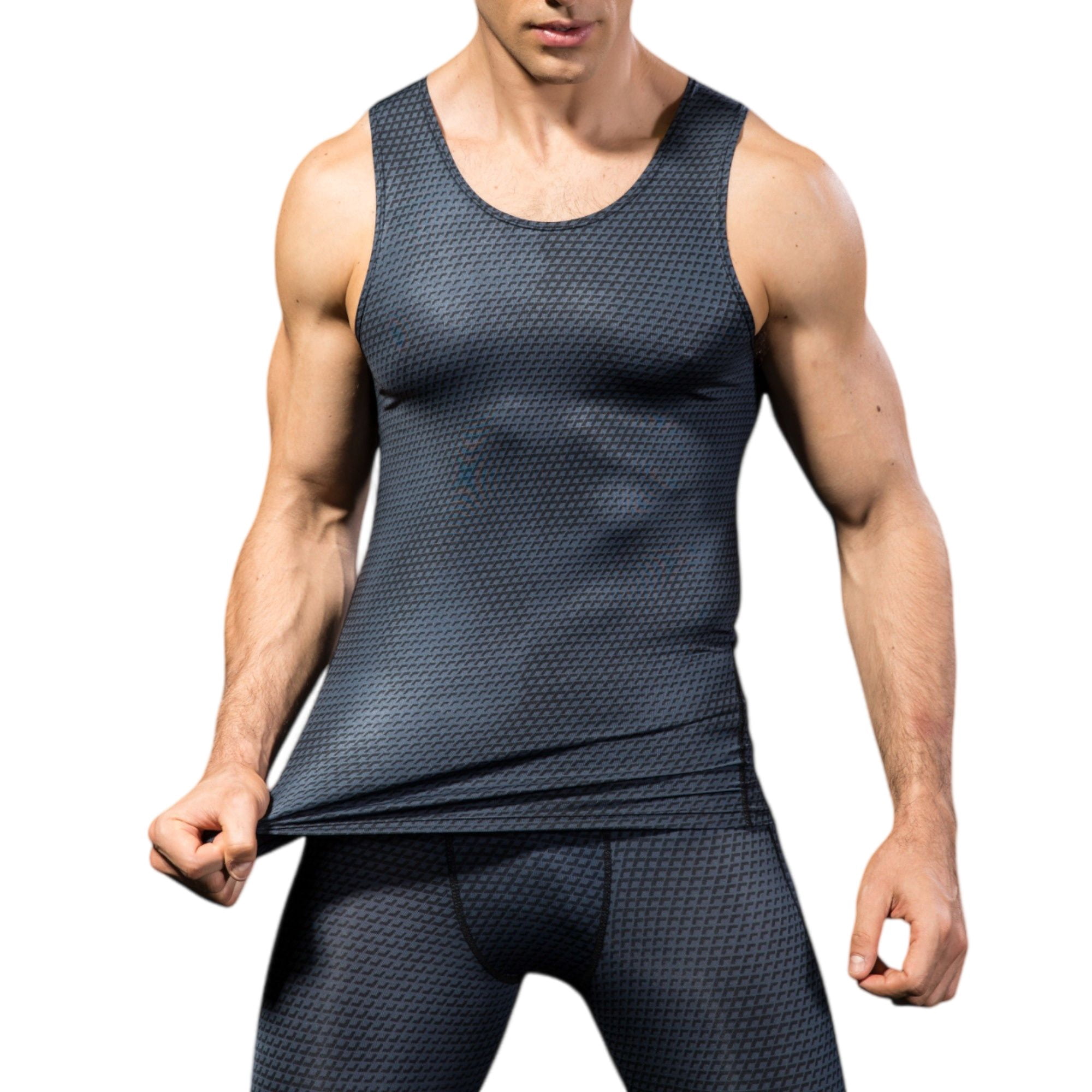 Active Men's Sleeveless Compression Tank Top with Textured Fabric and ...