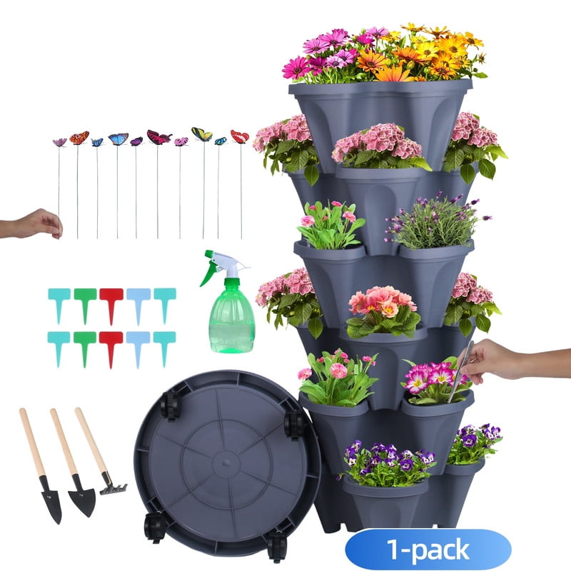 Active Mind Ltd 1 Pack 6-Tier Stackable Planter Tower with Wheels ...