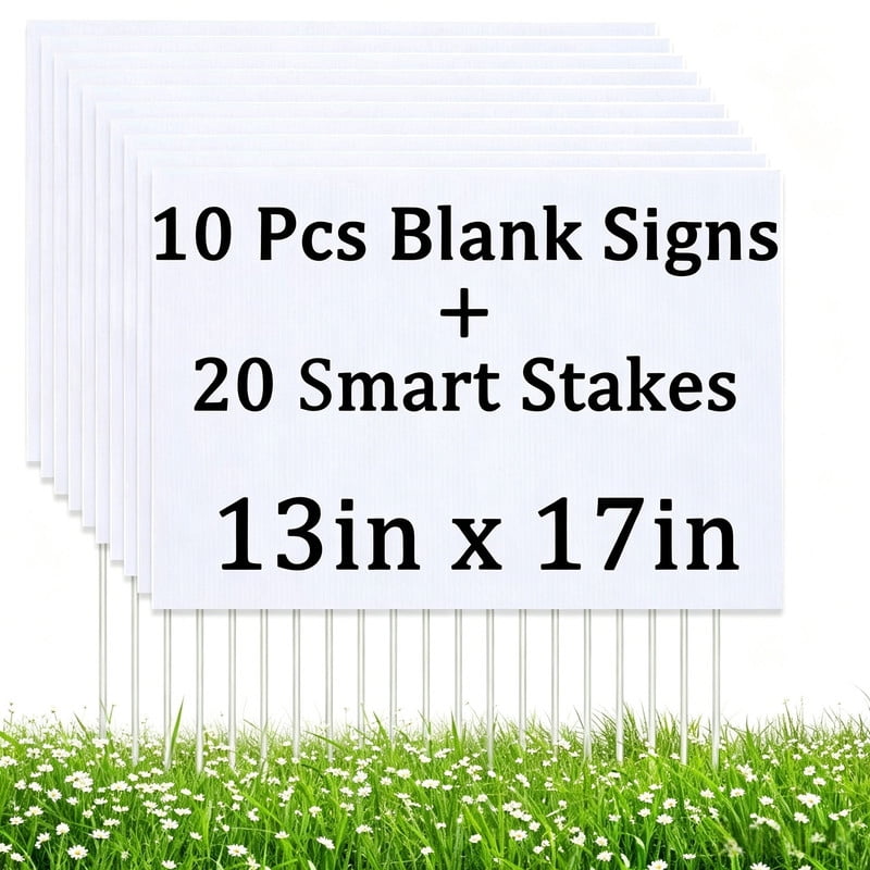 Active Mind Ltd 10 Pack 13x17 Inch Blank Corrugated Plastic Lawn Signs ...