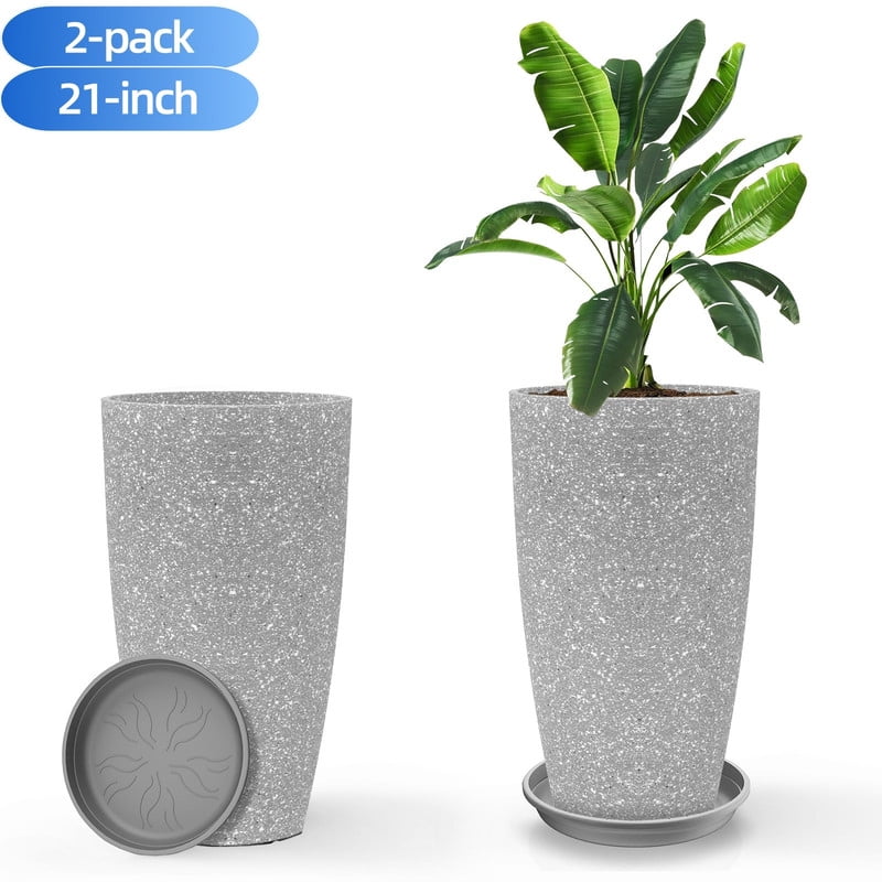 Active Mind Ltd 2-Pack 21-Inch Tall Modern Round Planters, Extra Large ...