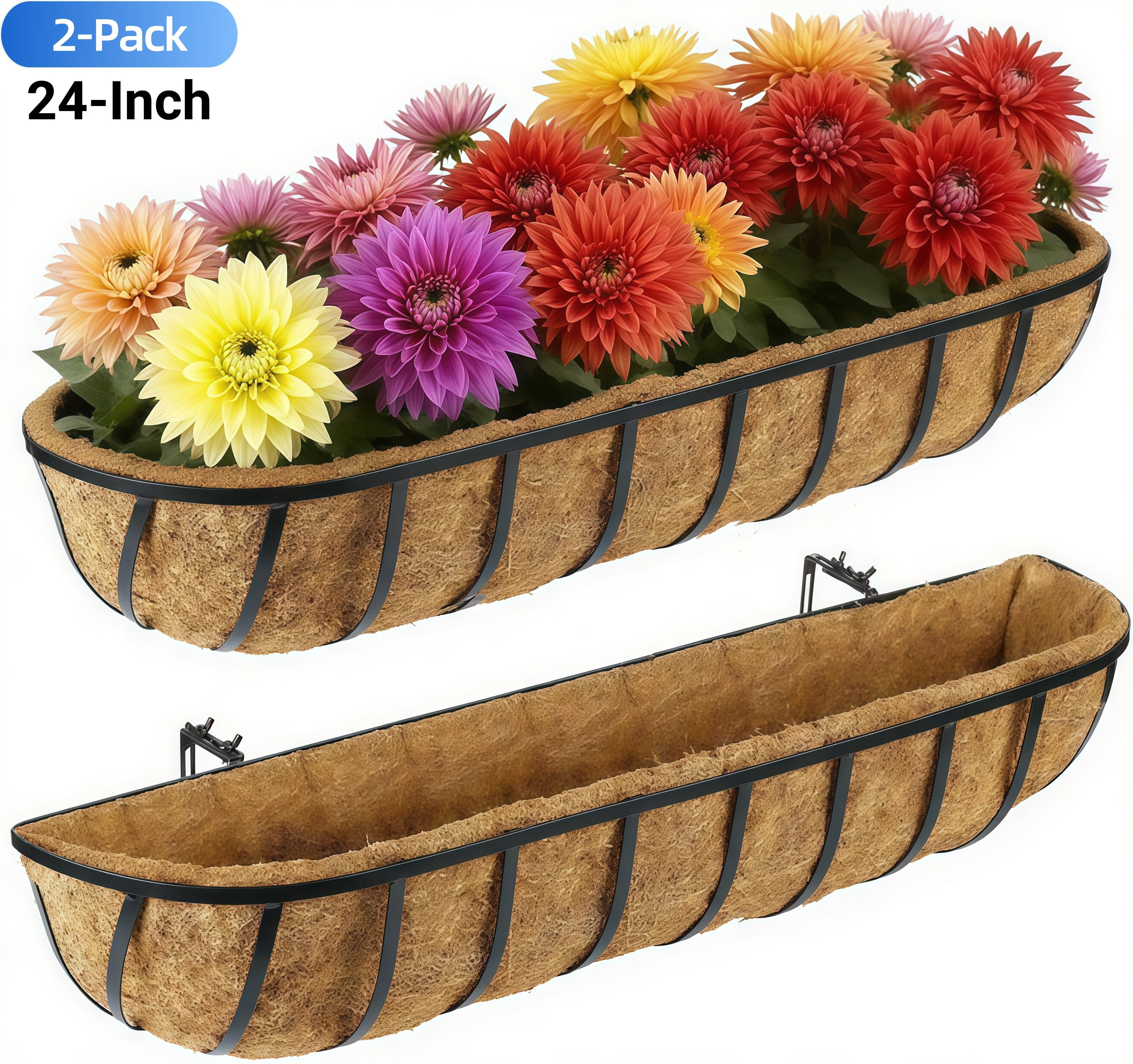 Active Mind Ltd 2-Pack 24" Railing Planter Window Box, Easy-Grip Clamp ...