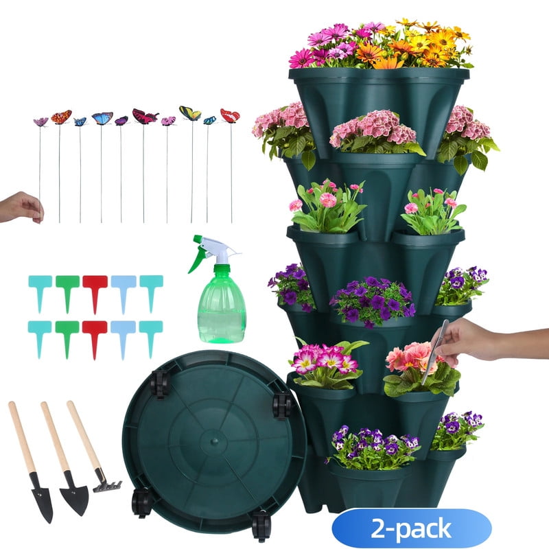 Active Mind Ltd 2 Pack 6-Tier Stackable Planter Tower with Wheels ...