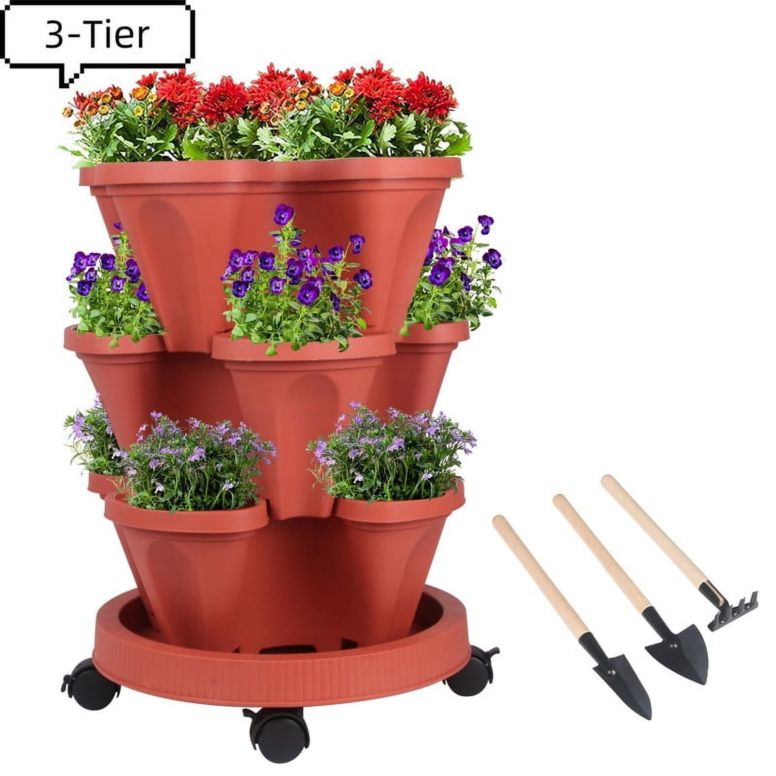 Active Mind Ltd 3-Tier Stackable Vertical Garden Planter with Wheels ...