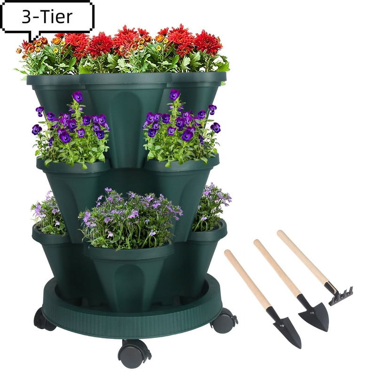 Active Mind Ltd 3-Tier Stackable Vertical Garden Planter with Wheels ...