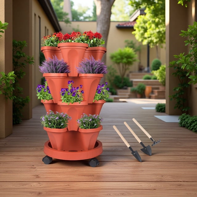 Active Mind Ltd 4 Tier Stackable Pots for Patio Gardening, Heavy Duty ...