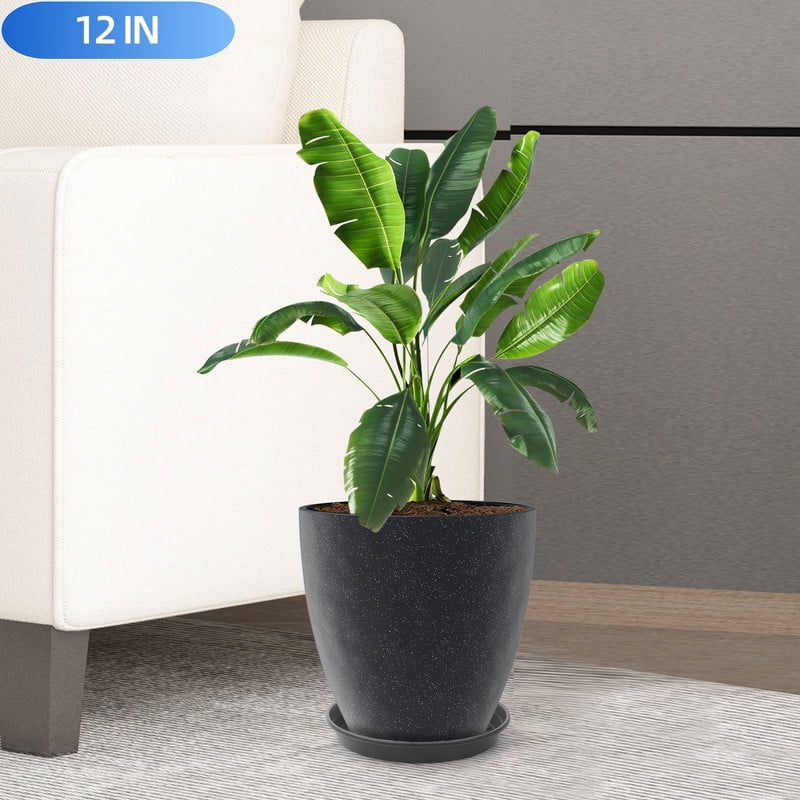 Active Mind Ltd Round Plant Pots – 12-Inch Planters with Tray, Space ...