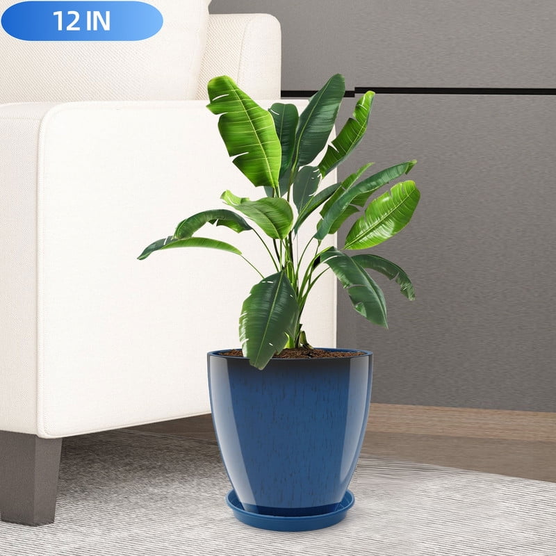 Active Mind Ltd Round Plant Pots – 12-Inch Planters with Tray, Space ...