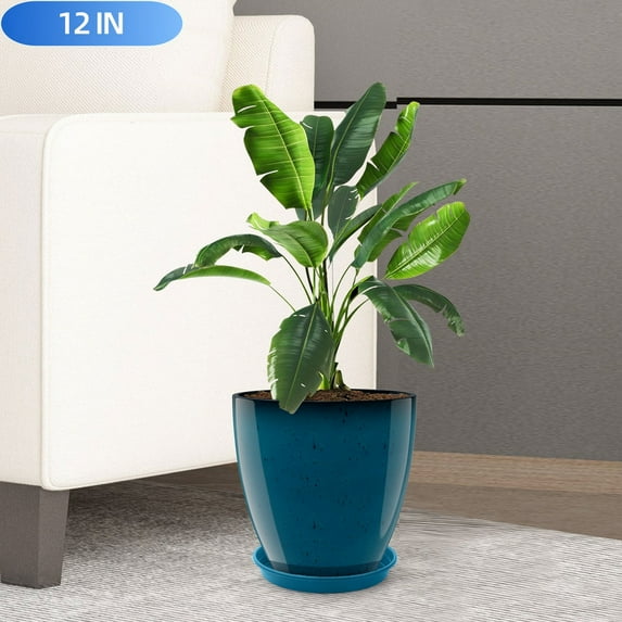 Active Mind Ltd Round Plant Pots – 12-Inch Planters with Tray, Space ...