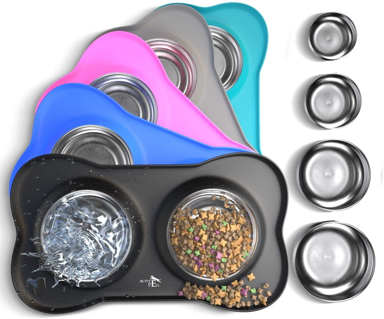 Active Pets Dog Bowl Set, Stainless Steel No Spill Mess-Proof Food ...