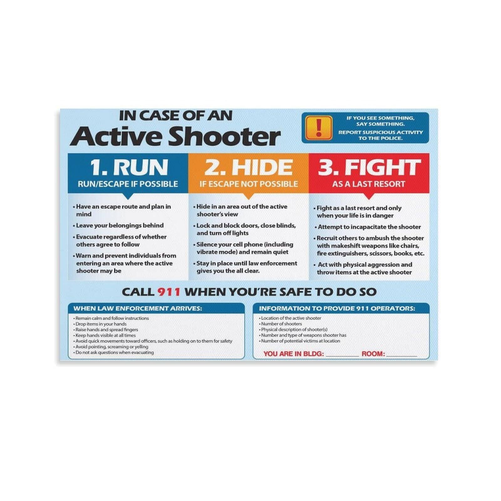 Active Shooter (Run, Hide, Fight) School And Workplace Educational ...