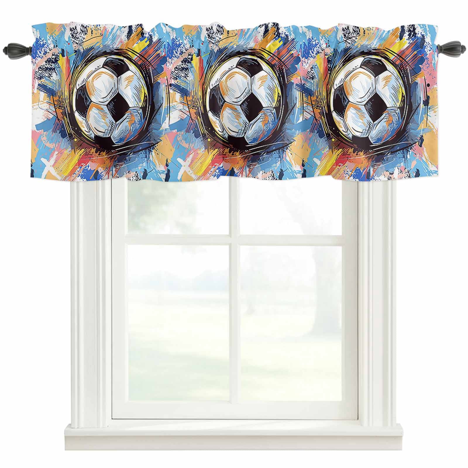 Active Soccer Window Valance Curtain Watercolor Sport Style Rod Pocket ...