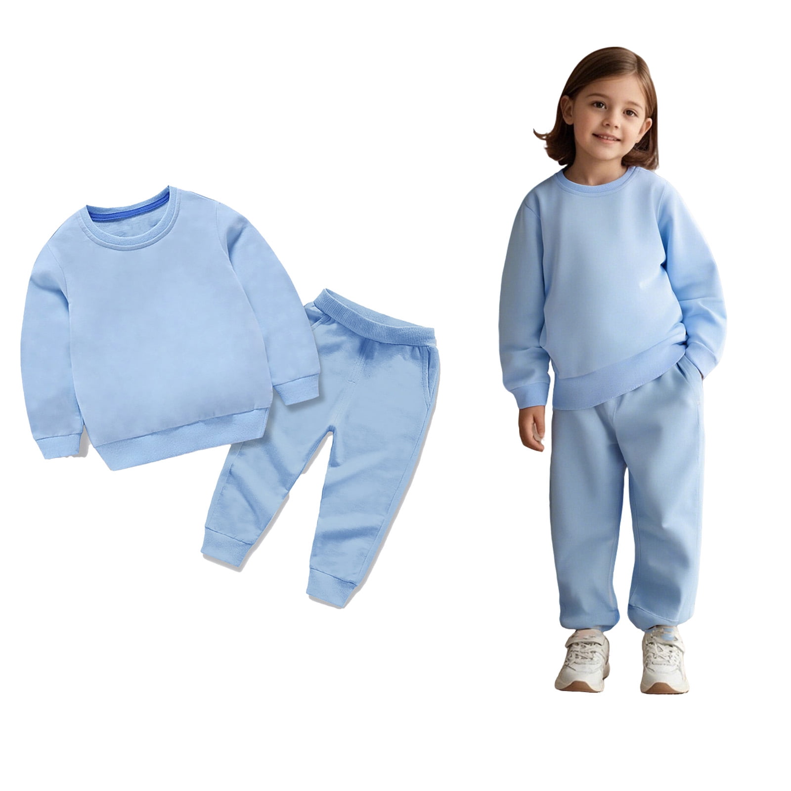 Active Tracksuit Set Long Sleeve Solid Crewneck Blue Casual Sweatsuits ...