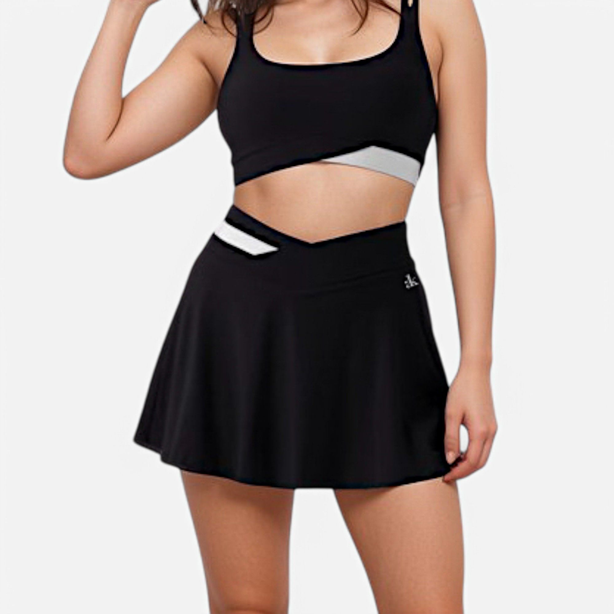 Active Women's Athletic Skort with Contrast Waistband and Flowing A-Line Design - Large, Black ...