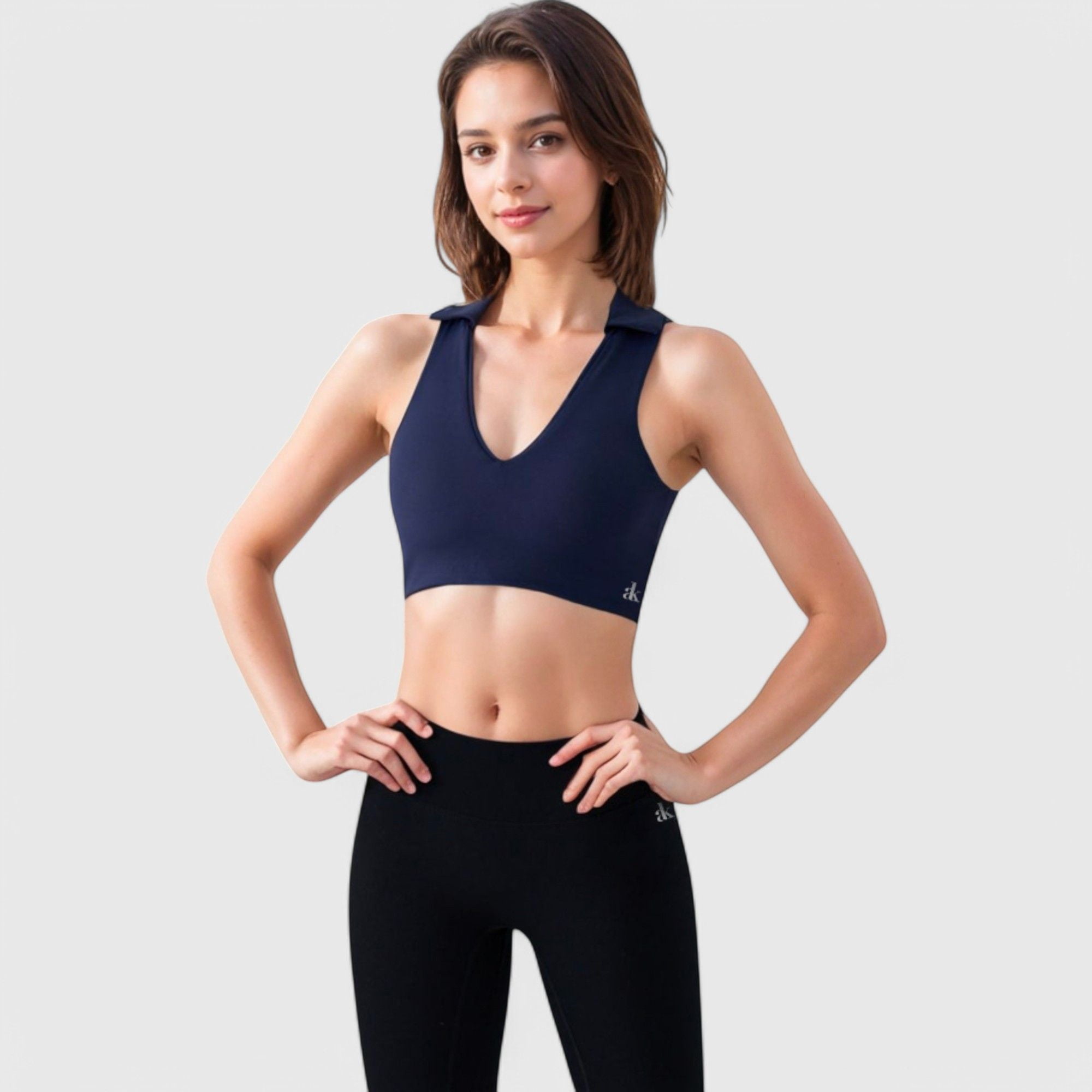 Active Women's Collared V-Neck Athletic Crop Top - Small, Navy ...