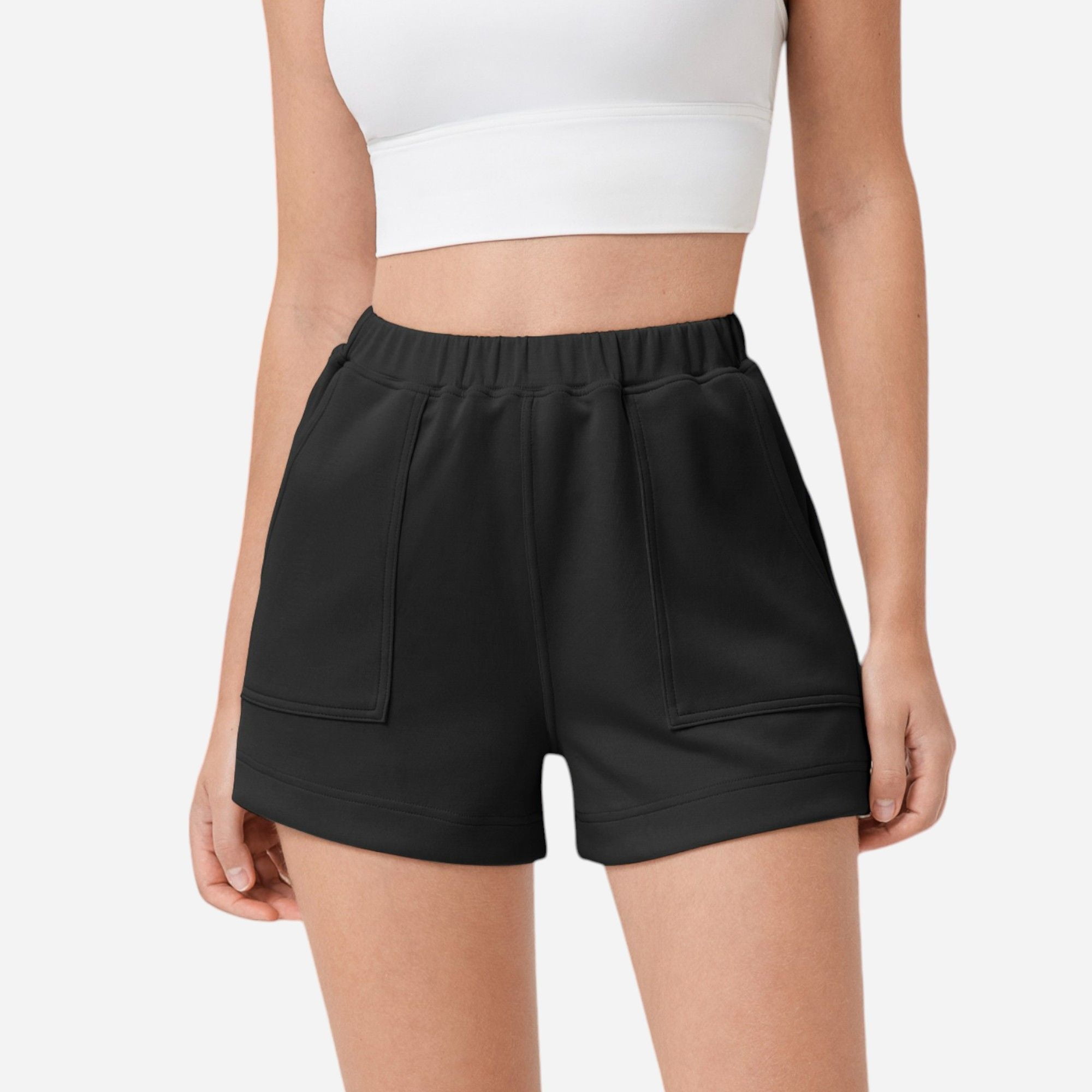 Active Women's High Waist Elastic Shorts with Side Pockets - Walmart.com