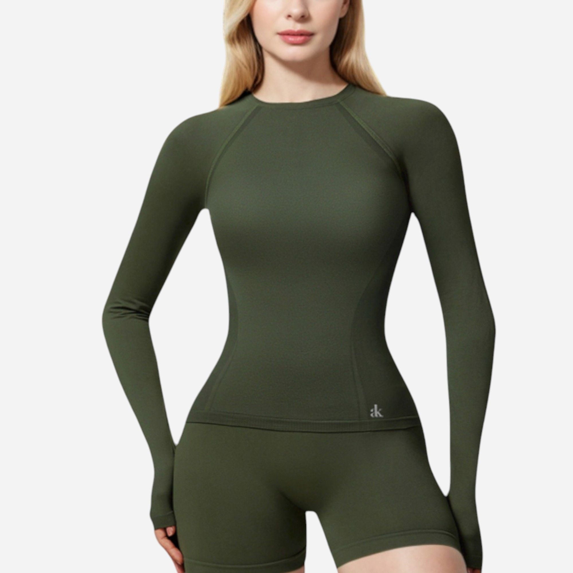 Women's Long Sleeve Fitted Crew Neck Top with Thumbhole Cuffs and Seam ...