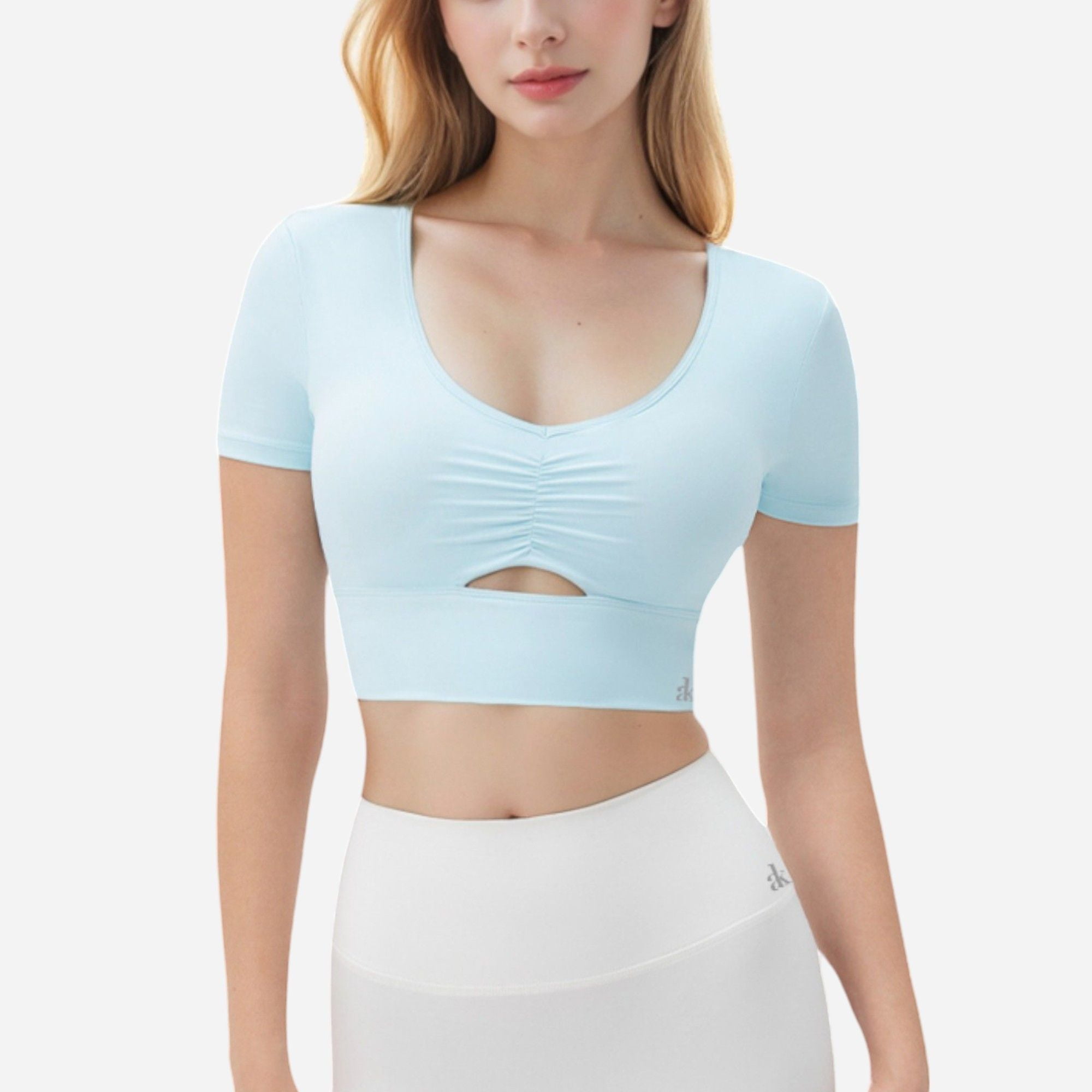 Active Women's Ruched Cutout Crop Top with Short Sleeves - Small, Light ...