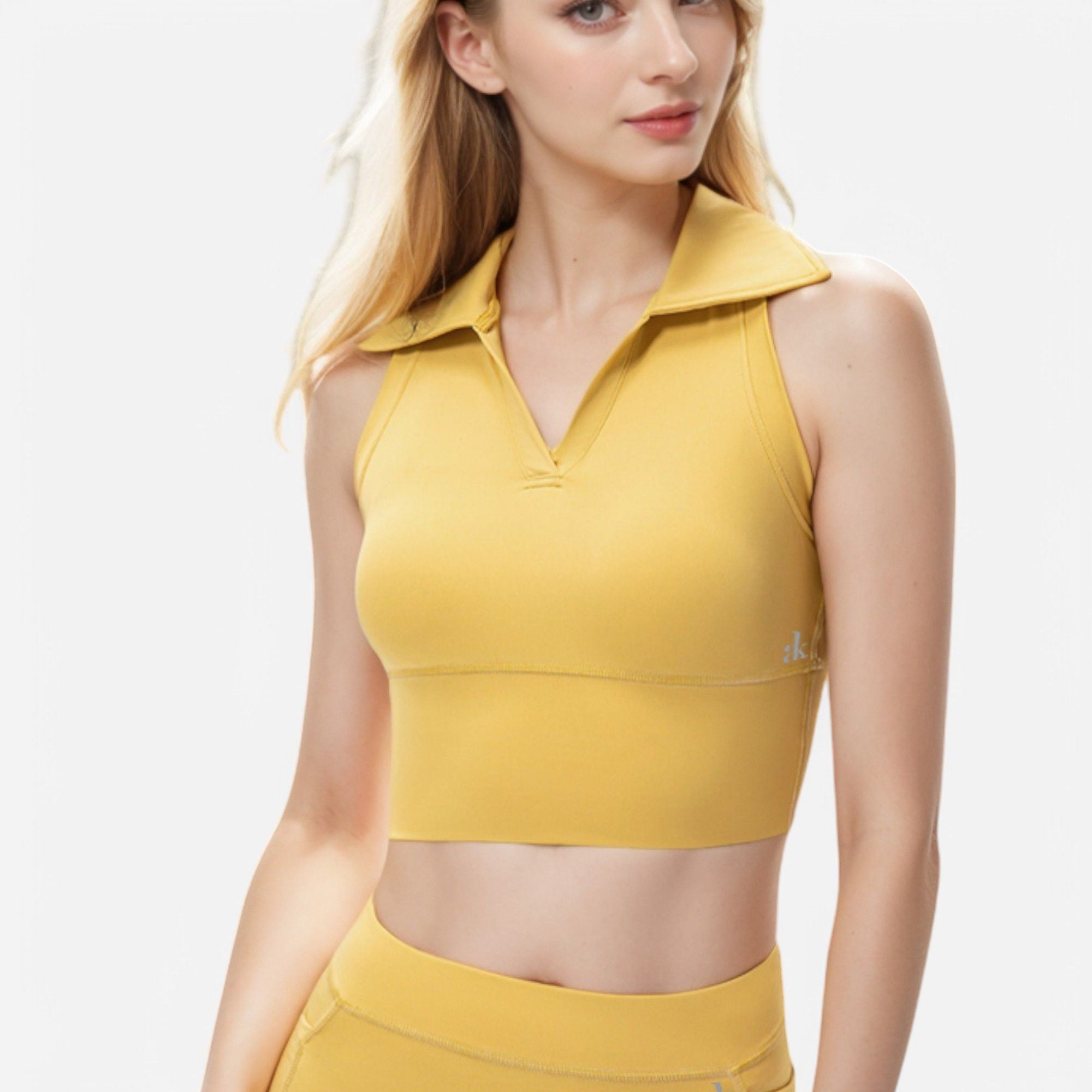 Active Women's Sleeveless Collared Crop Top with V-Neckline - Medium ...