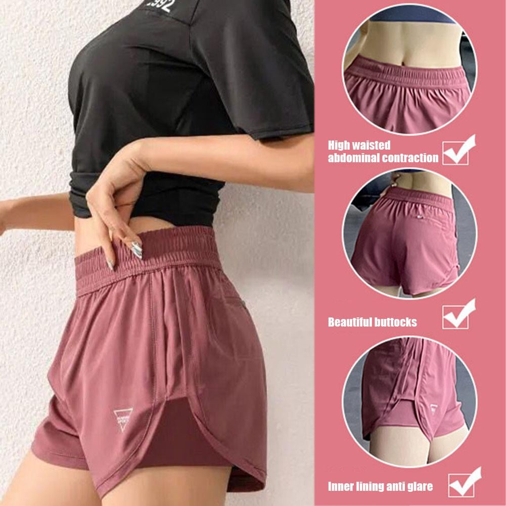 ActiveGlam Womens Sports Gym Yoga Double Layer Elastic Shorts Sizes ...
