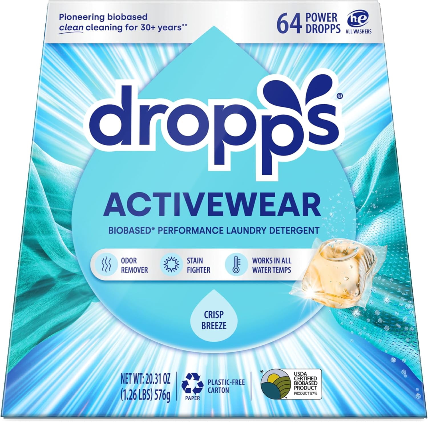 Activewear Biobased Power Laundry Detergent Pods, Crisp Breeze (64 ...