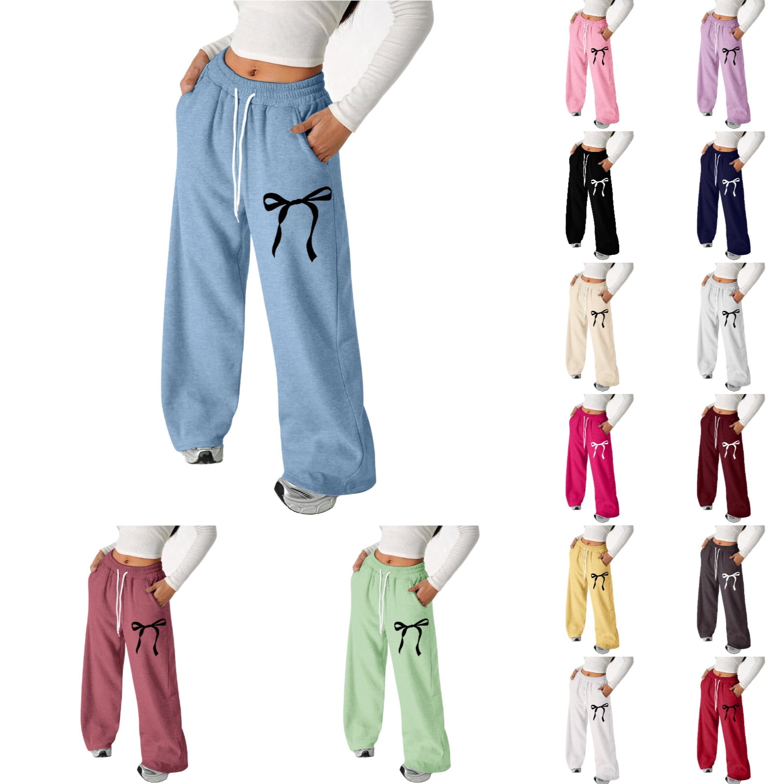 Activewear Sweatpants for Girls Loose Fit Bow Print High Waisted ...
