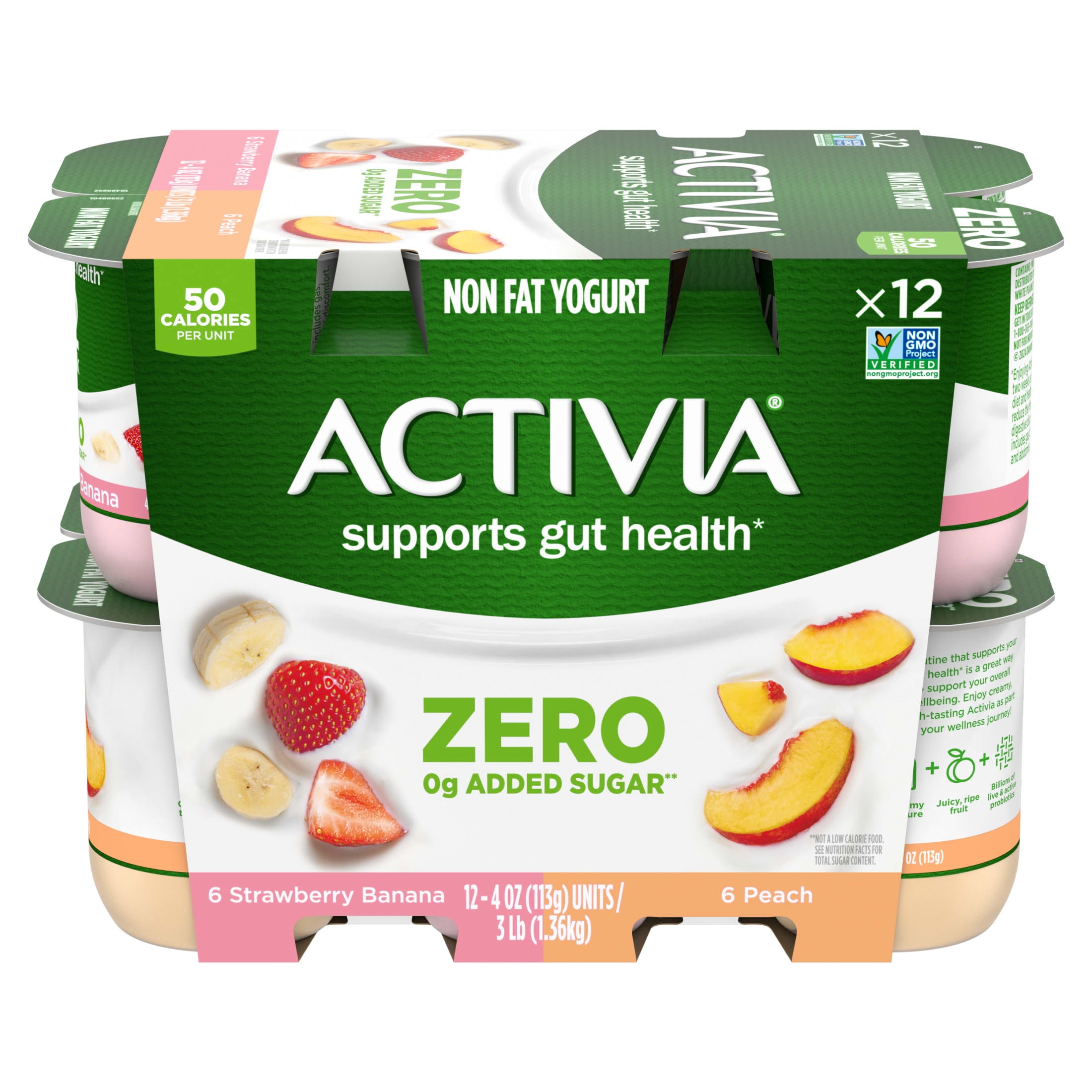 Activia Zero 0g Added Sugar* Strawberry Banana and Peach Probiotic ...