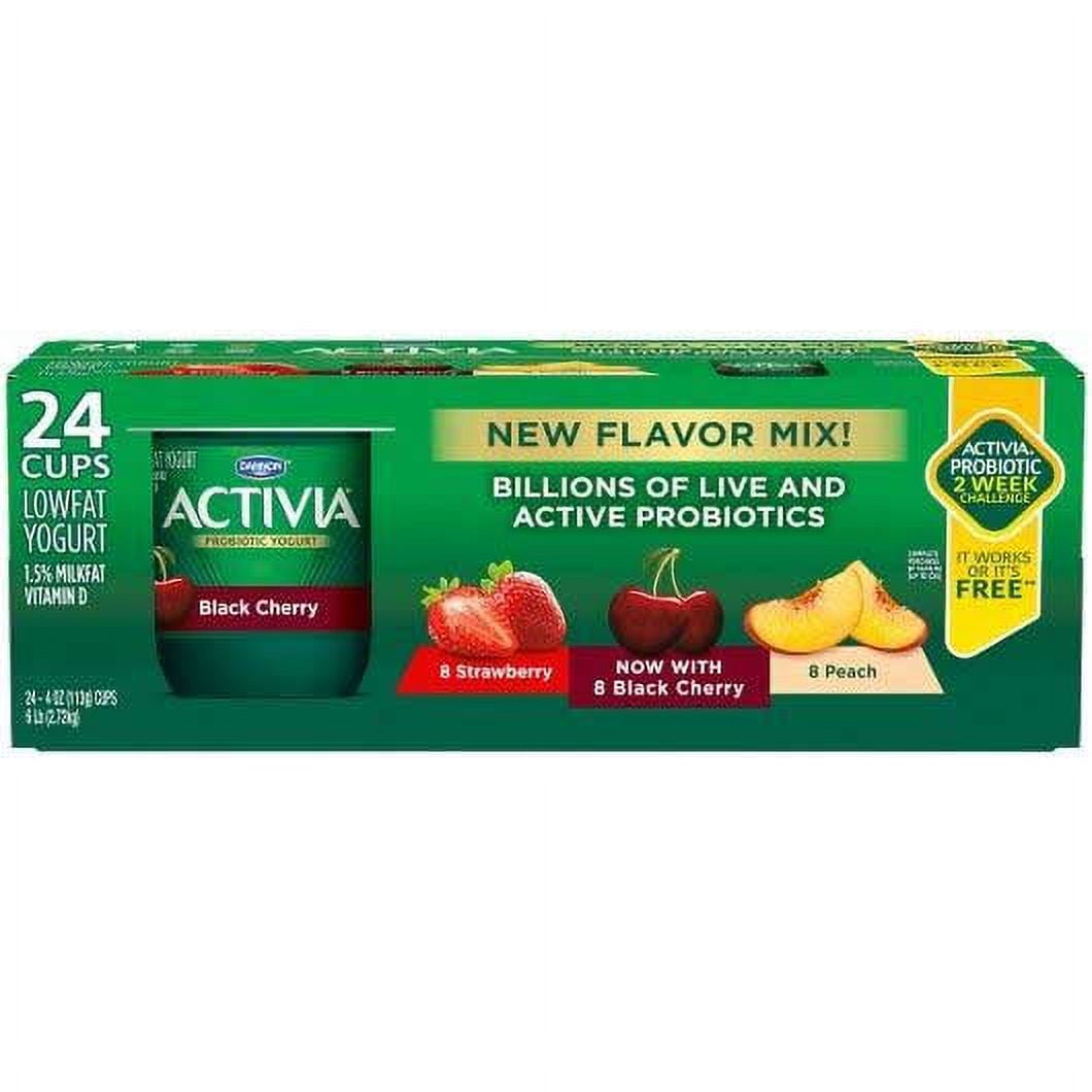 Activia Low Fat Strawberry Black Cherry Peach Yogurt, 4 Ounce -- 24 per ...