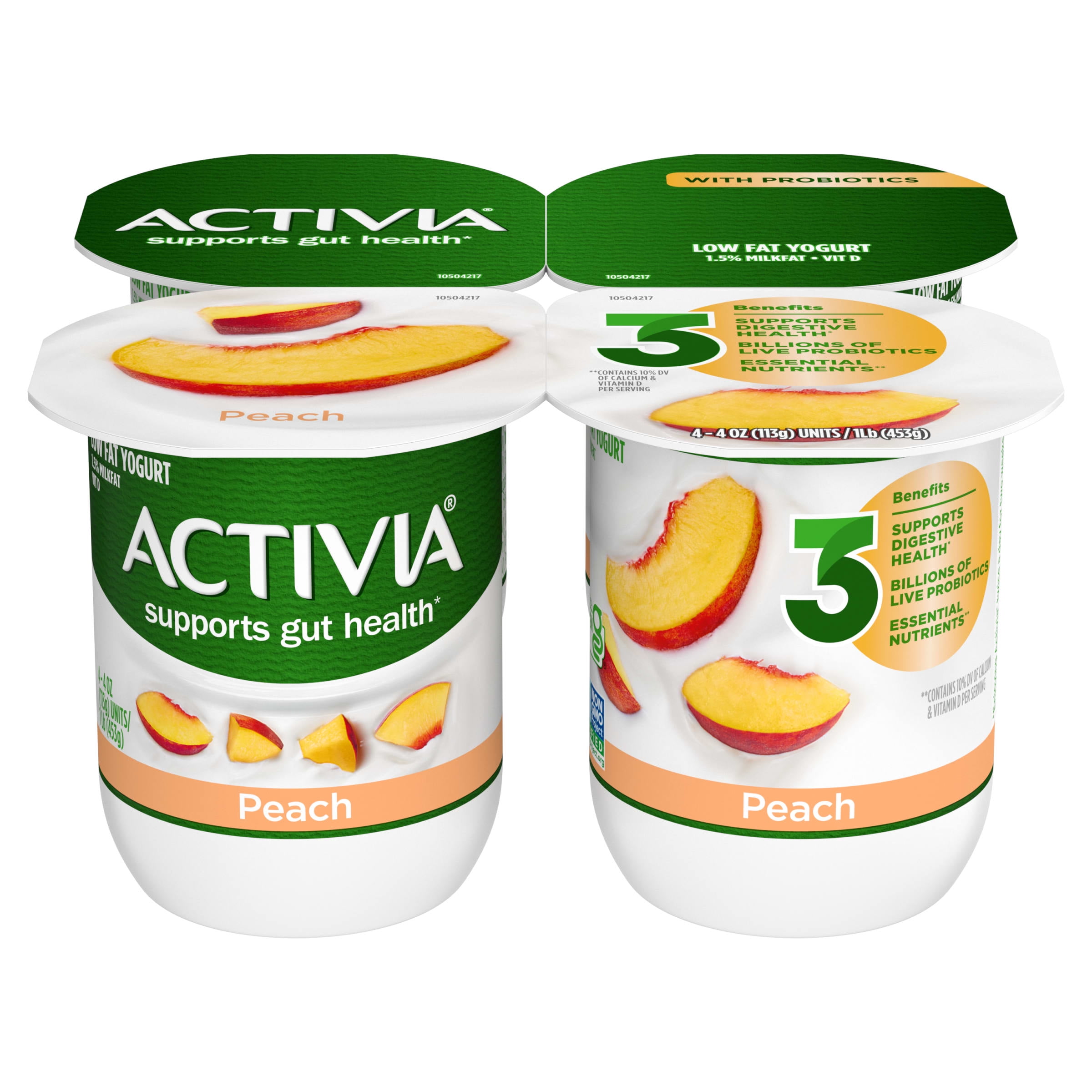 Activia Peach Probiotic Yogurt, Lowfat Yogurt Cups, 4 oz, 4 Count ...