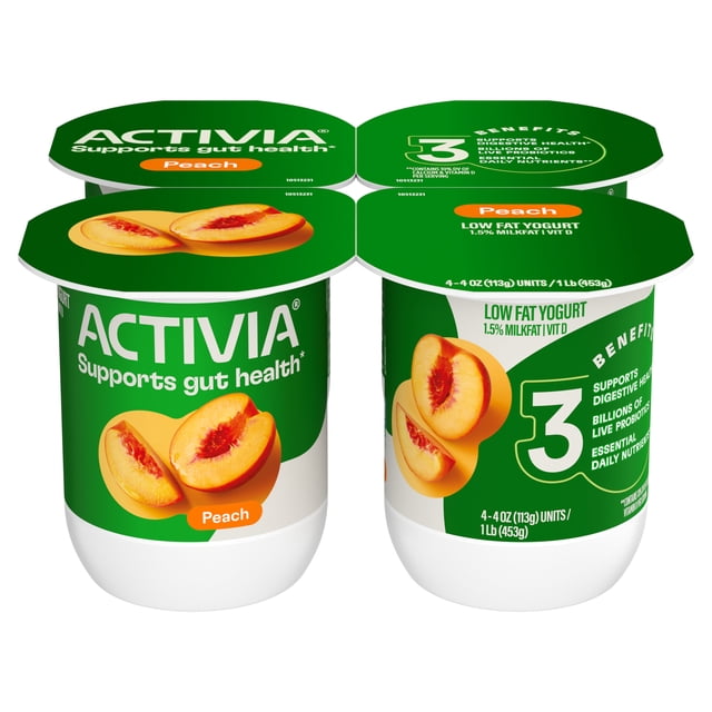 Activia Peach Low Fat Probiotic Yogurt Cups, Helps Support Gut Health ...