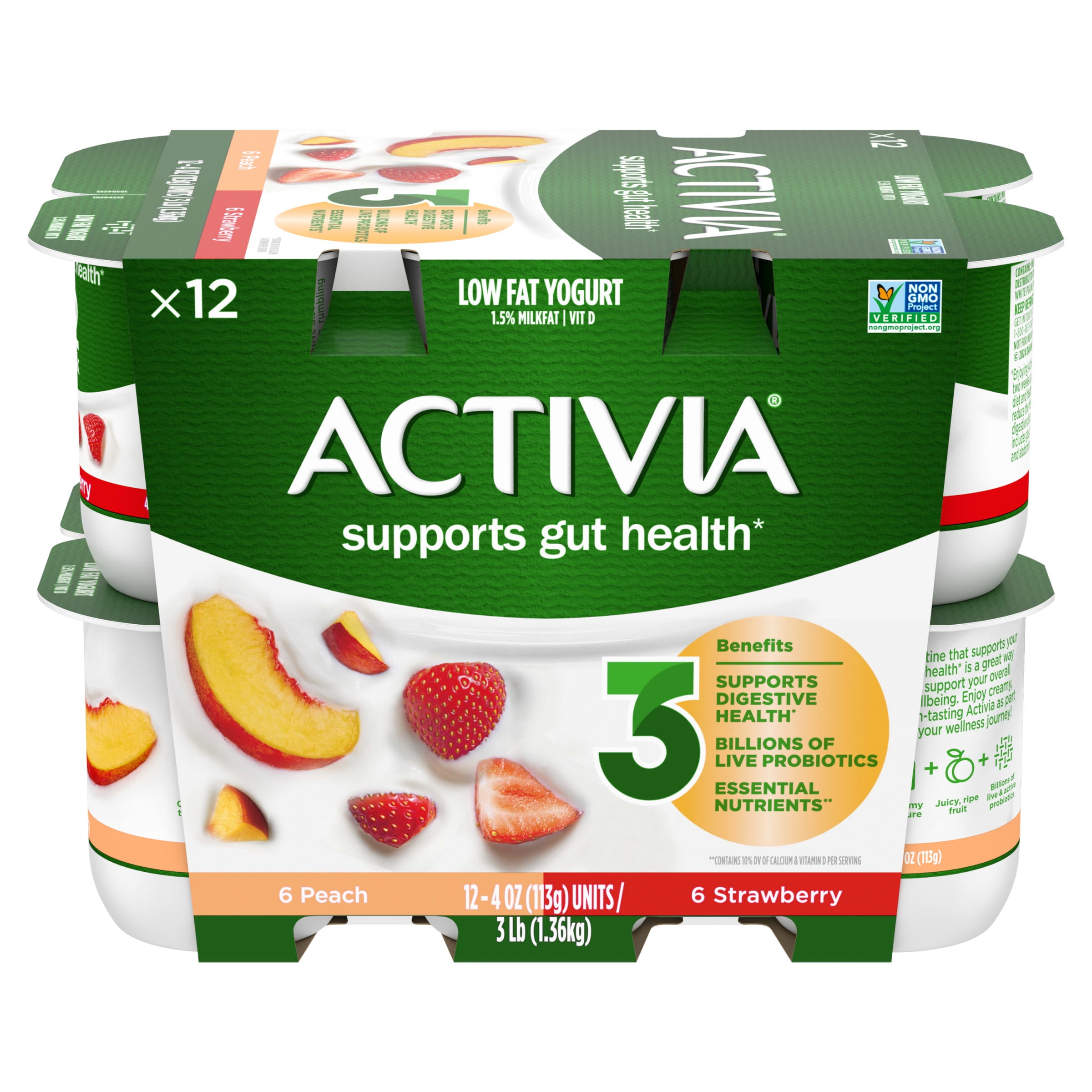 Activia Peach and Strawberry Probiotic Yogurt, Lowfat Yogurt Cups, 4 oz ...