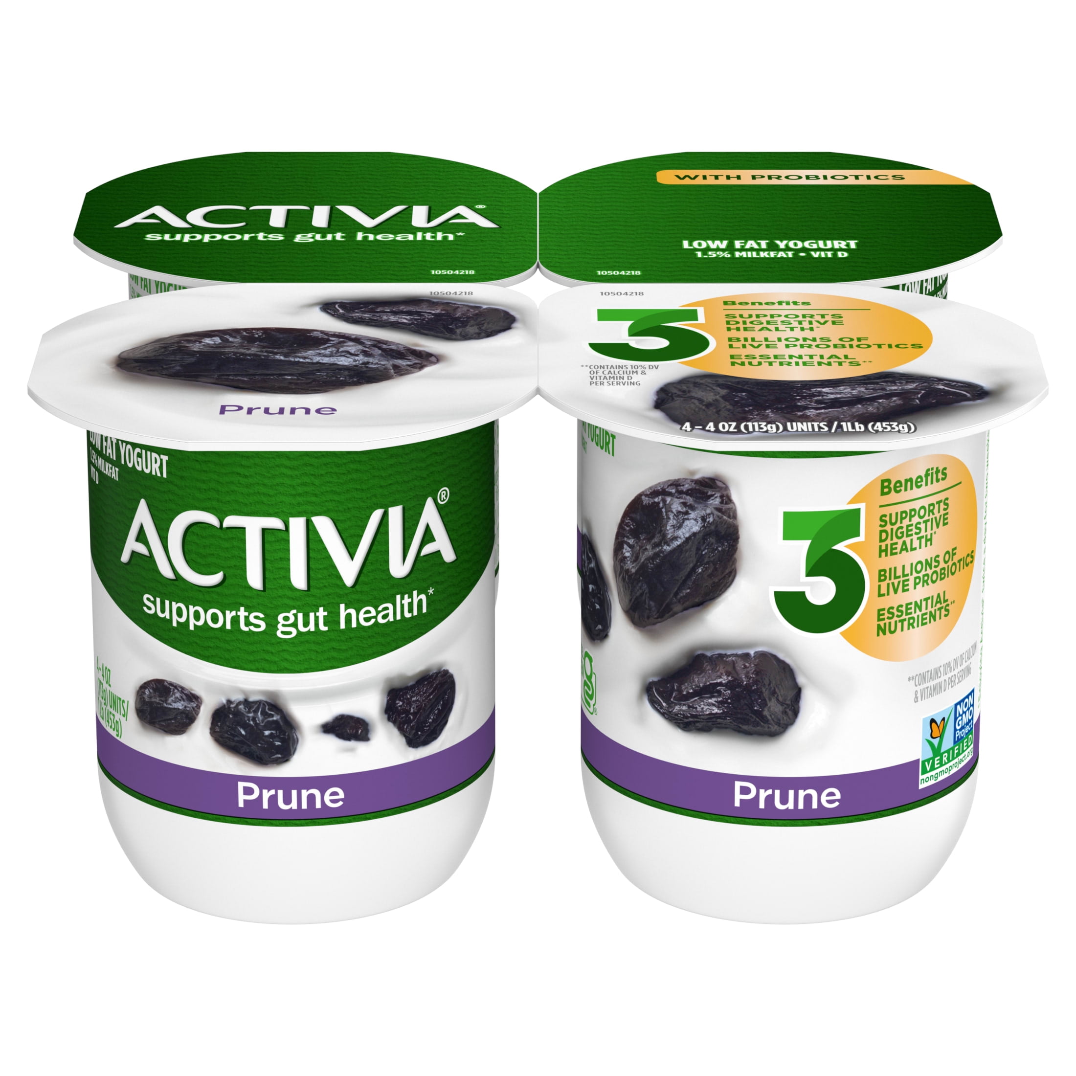 Activia Prune Probiotic Yogurt, Lowfat Yogurt Cups, 4 oz, 4 Count ...