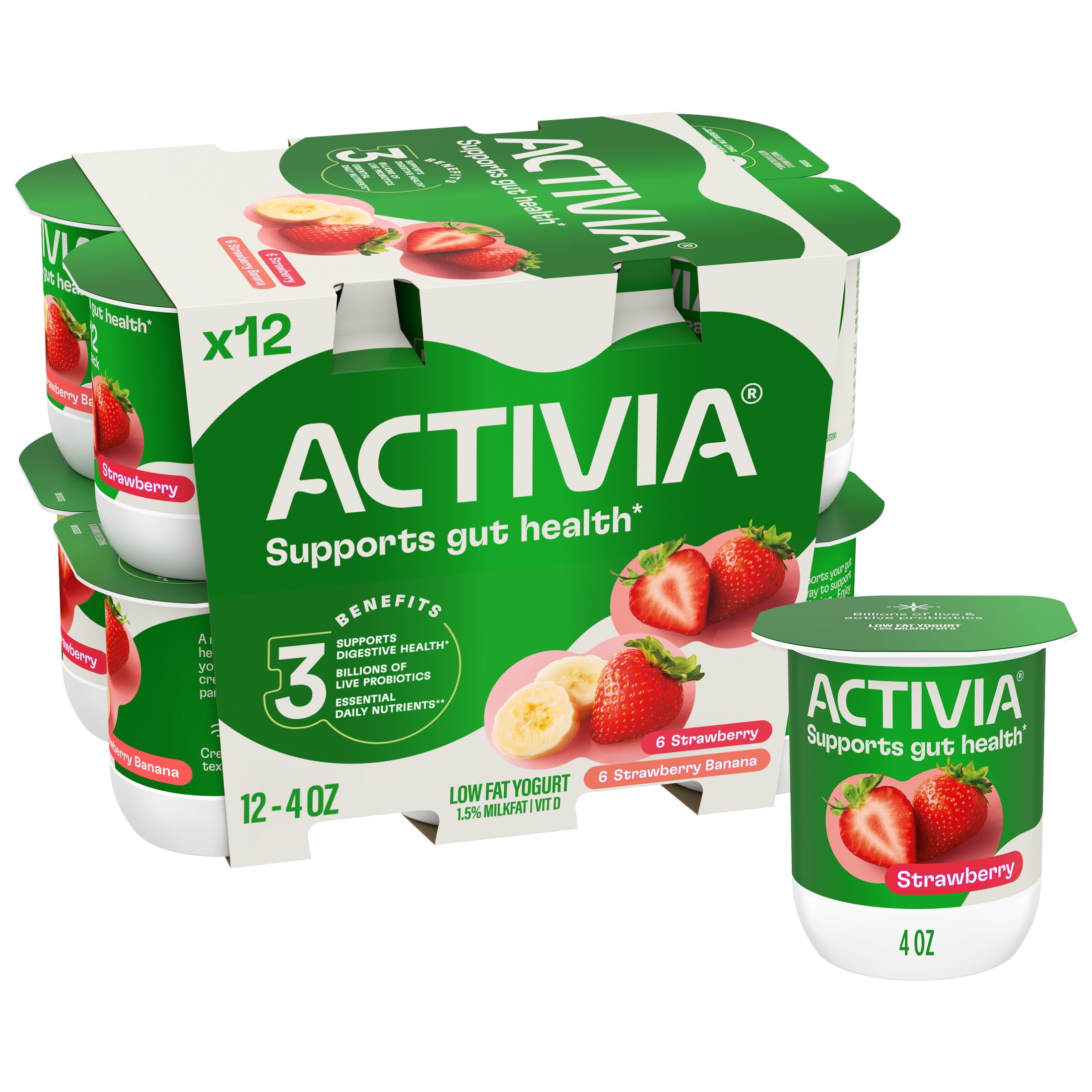 Activia Strawberry and Strawberry Banana Low Fat Probiotic Yogurt Cups ...