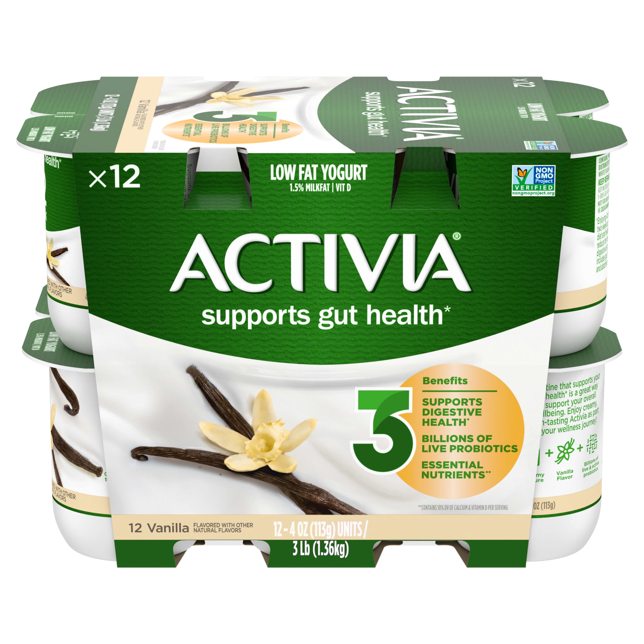 Activia Vanilla Probiotic Yogurt, Lowfat Yogurt Cups, 4 oz, 12 Count ...