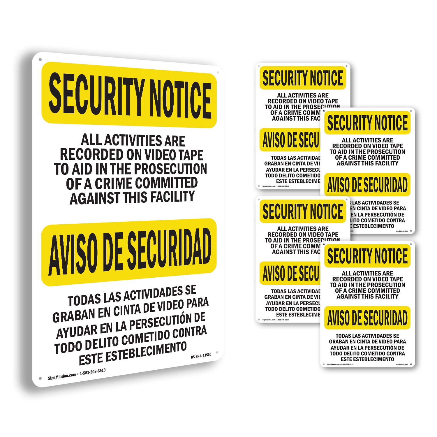 Activities Are Recorded Bilingual OSHA Security Notice Rigid Plastic ...